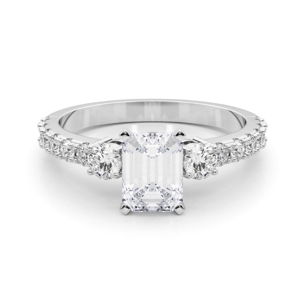 Lina Jewel 2.13 Ct Emerald Cut Diamond Solitaire with Accent Ring in ...