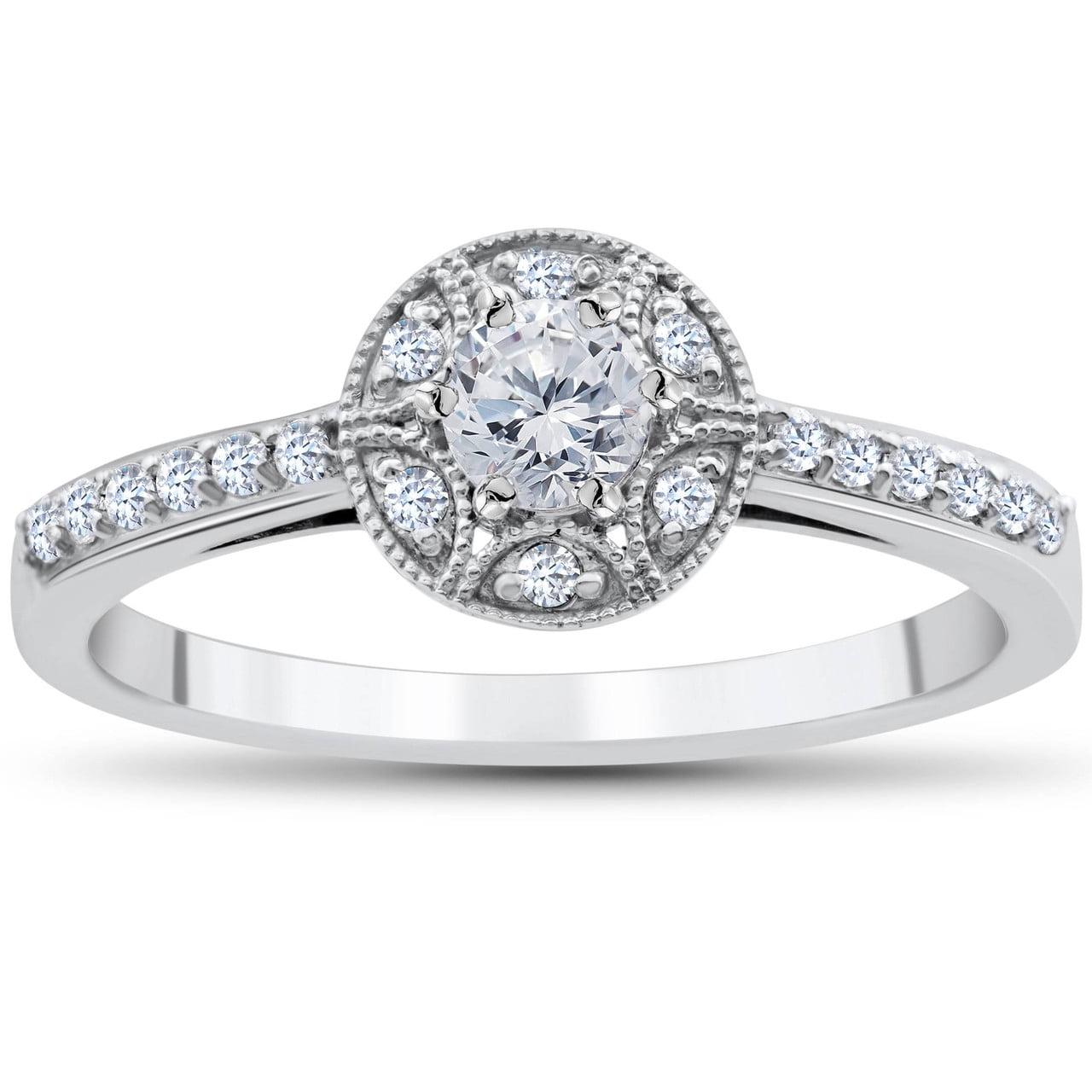 Lina Jewel Round Cut 2 Ct Diamond Ring - 14K White Gold Plated Ring for ...
