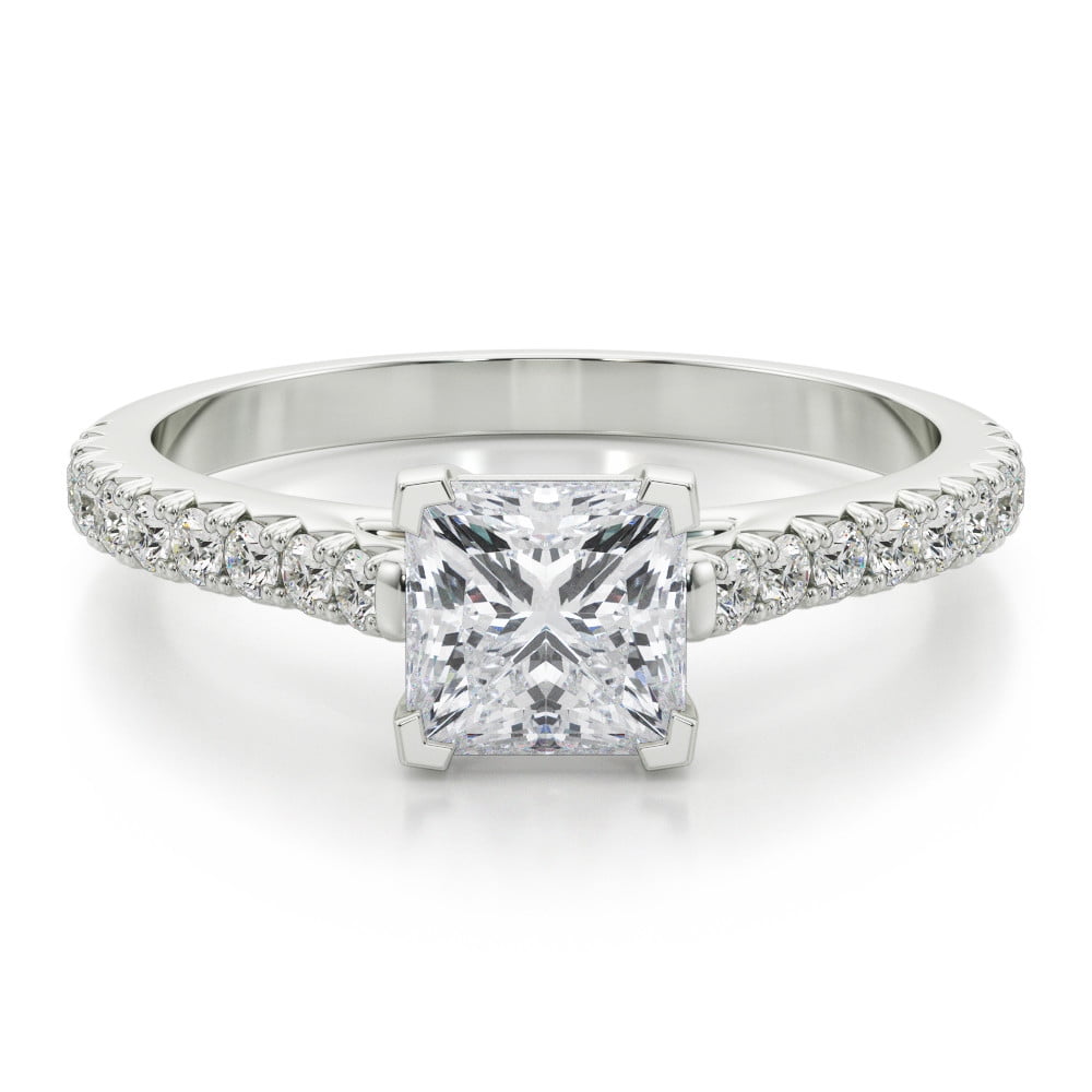 Lina Jewelry 2.02 Ct Princess Cut Moissanite Solitaire Engagement Rings with Accent - 14K White ...