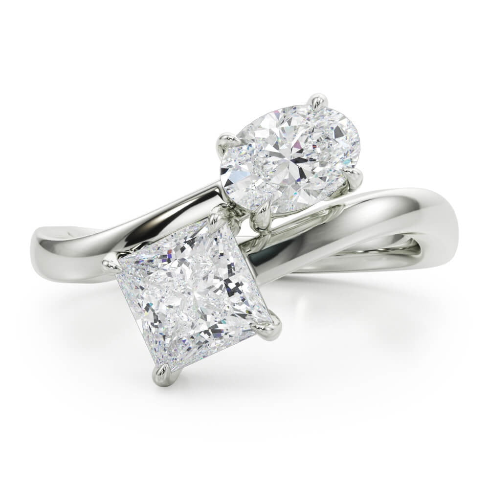 Lina Jewelry 2 Stone Engagement Ring - Princess Cut Bypass Style - 2.02 ...