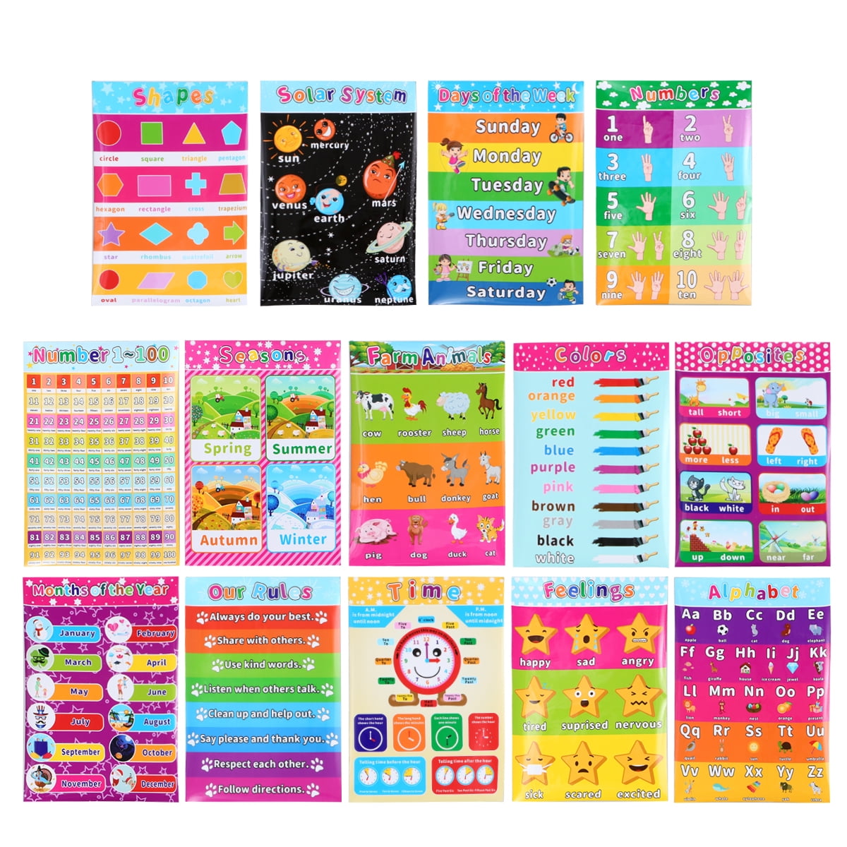Linaichen 14pcs Preschool Educational Posters for Toddler Learning ...