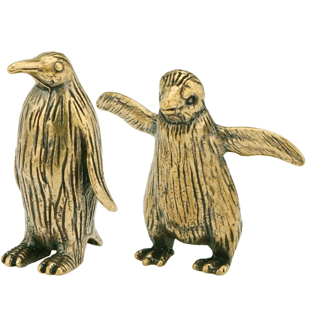 Linaichen Animal Figurines 2pcs Brass Penguin Figurine Mini Metal ...