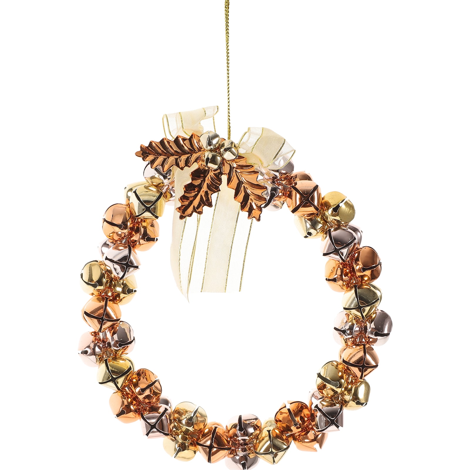 Linaichen Christmas Bell Wreath Golden Jingle Bell Wreath for Indoor ...