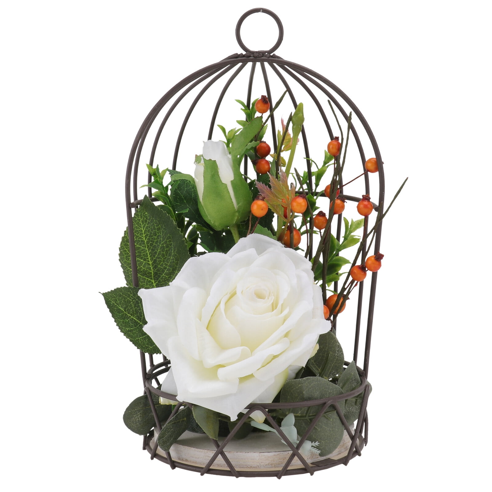 Linaichen White Hanging Birdcage Decoration with Rose Flower Rack - 1Pc ...