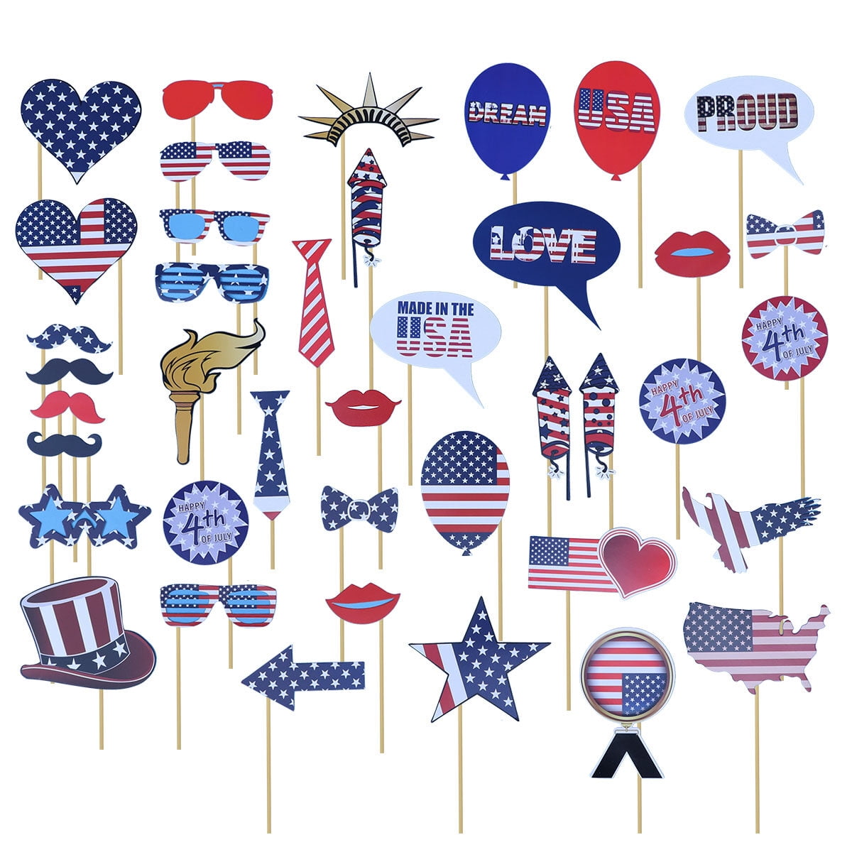 24Pcs Photo Booth Props for America Independence Day Selfie Handheld ...