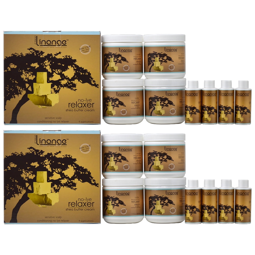 Linange Shea Butter Cream Relaxer Kit Sensitive Scalp Formula 4 Applications Kit (Pack of 2 ...