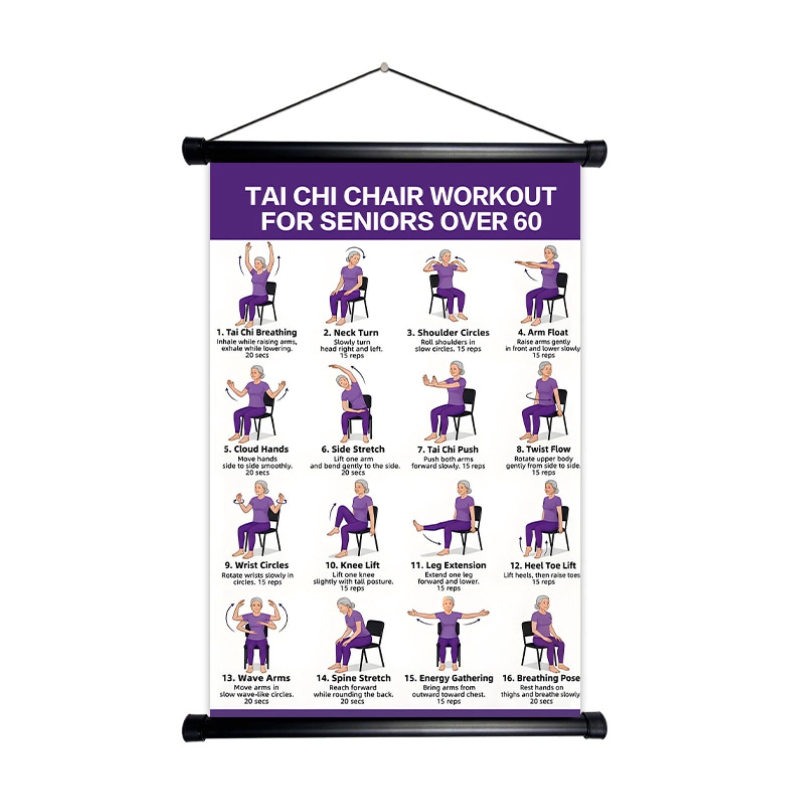 Linargent Tai Chi Chair Workout Chart 15.7x9.4in Seated Exercise Poster ...
