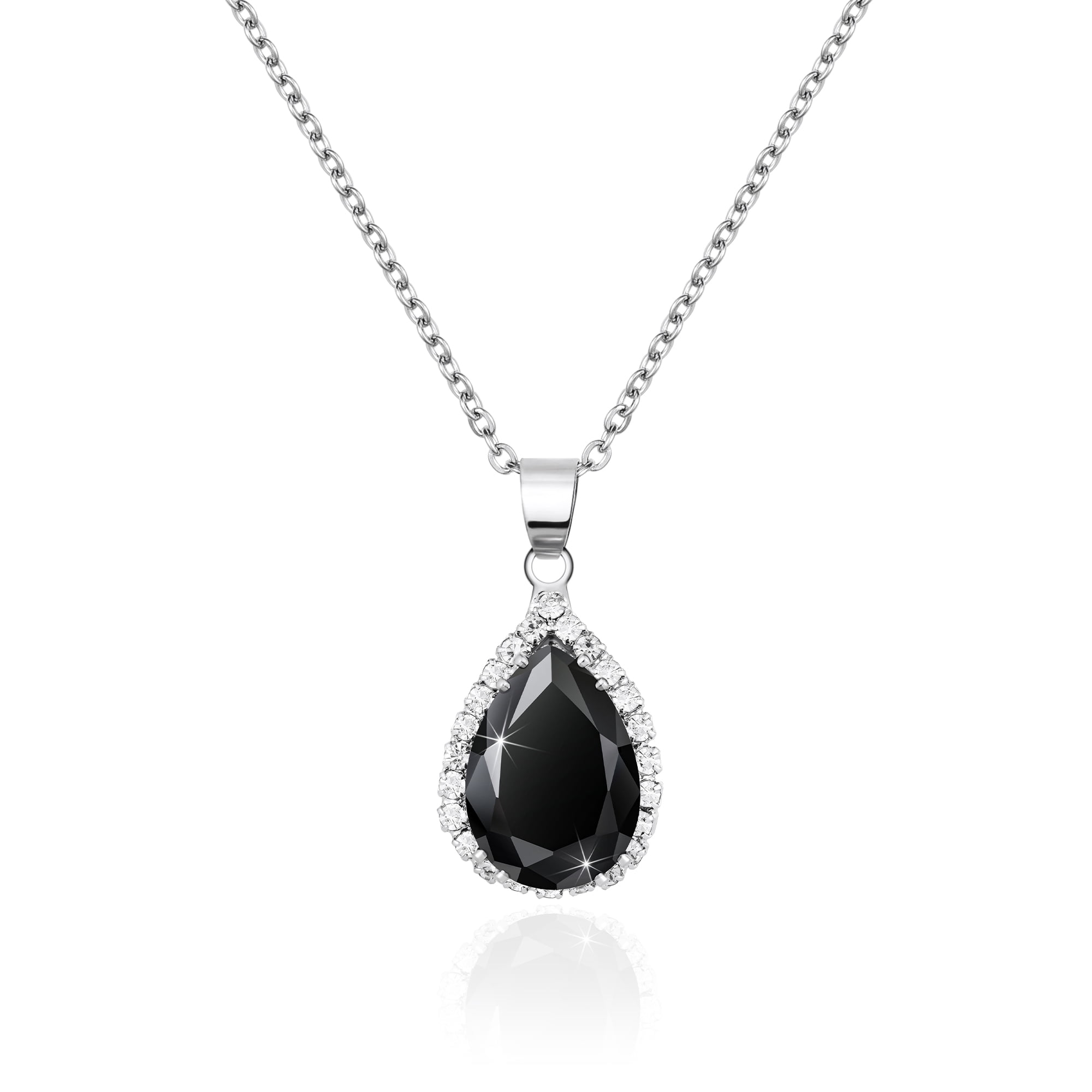 Linawe Black Crystal Pendant Necklace for Women, Cubic Zirconia ...