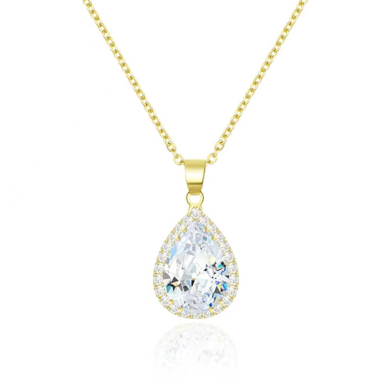 Linawe Crystal Pendant Necklace, 14K Gold, Rose Gold, Silver, Cubic ...