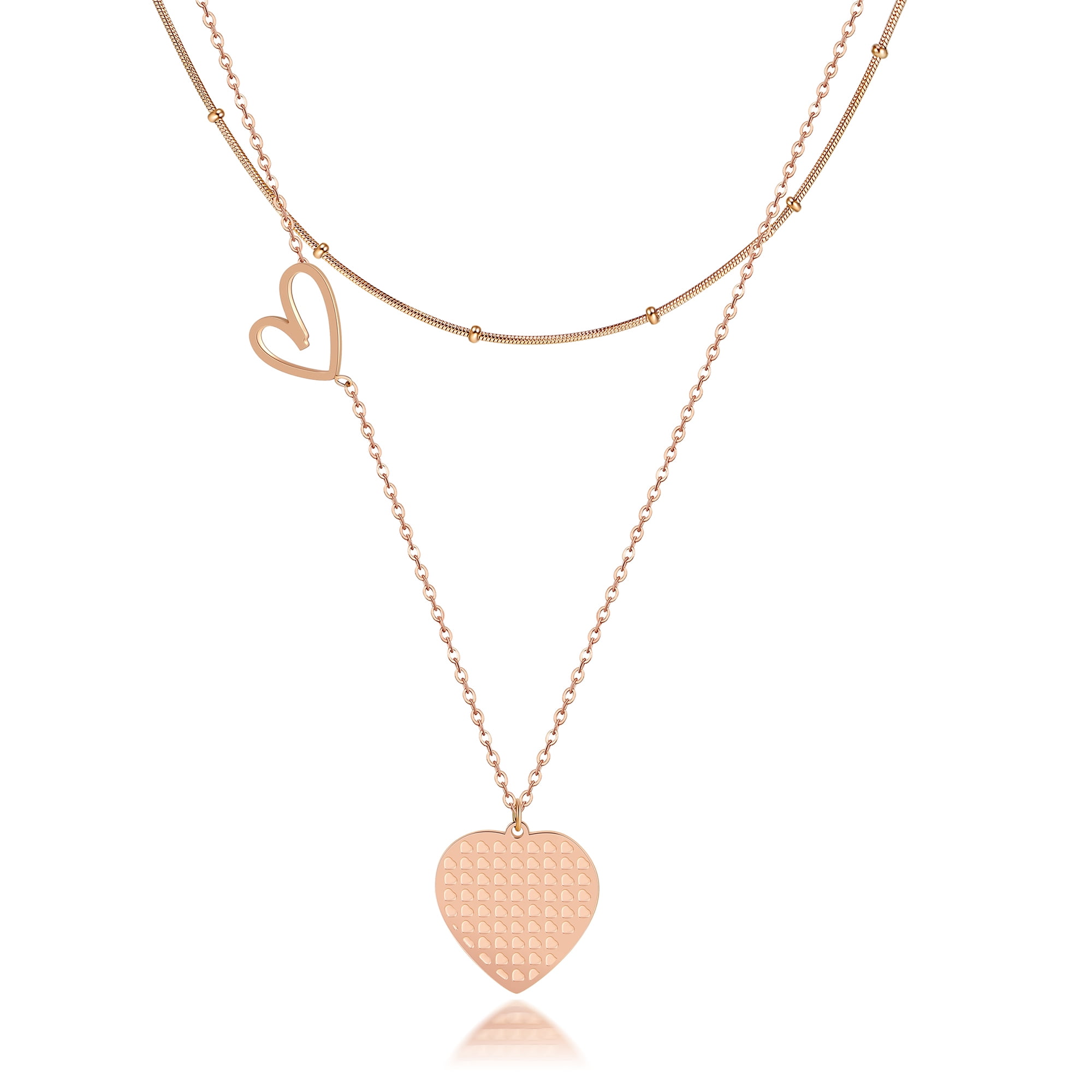 Linawe Heart Layered Necklaces for Women Trendy, Rose Gold Stainless ...