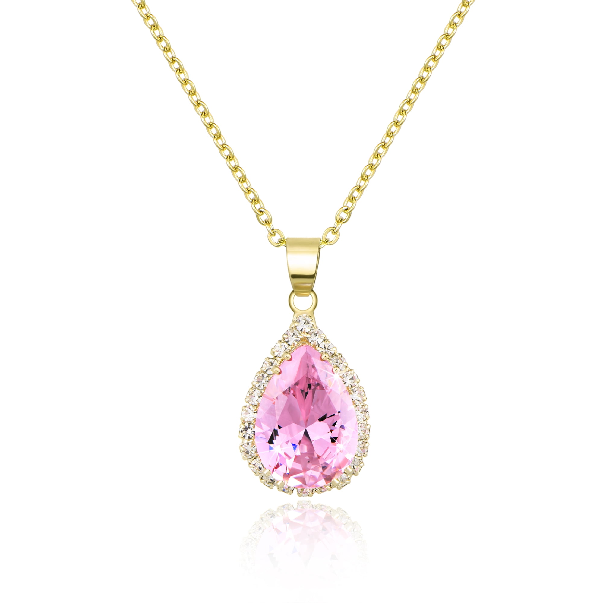 Linawe Pink Crystal Pendant, Gold Chain Diamond Cubic Zirconia ...
