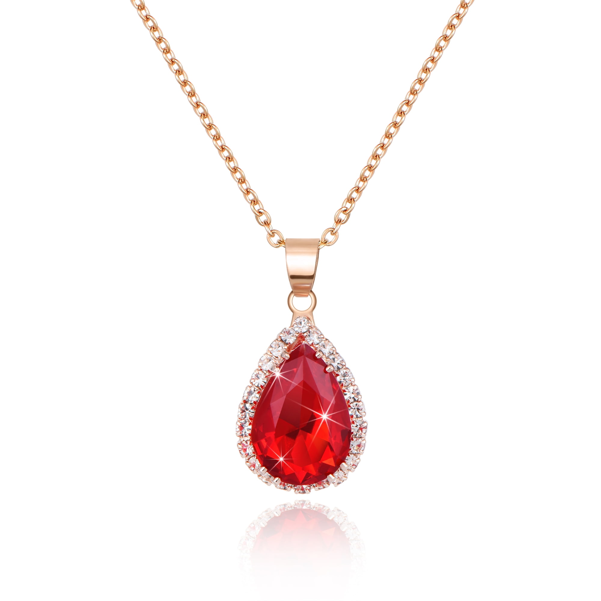 Linawe Red Crystal Ruby Pendant Chain Necklace for Women Rose Gold ...