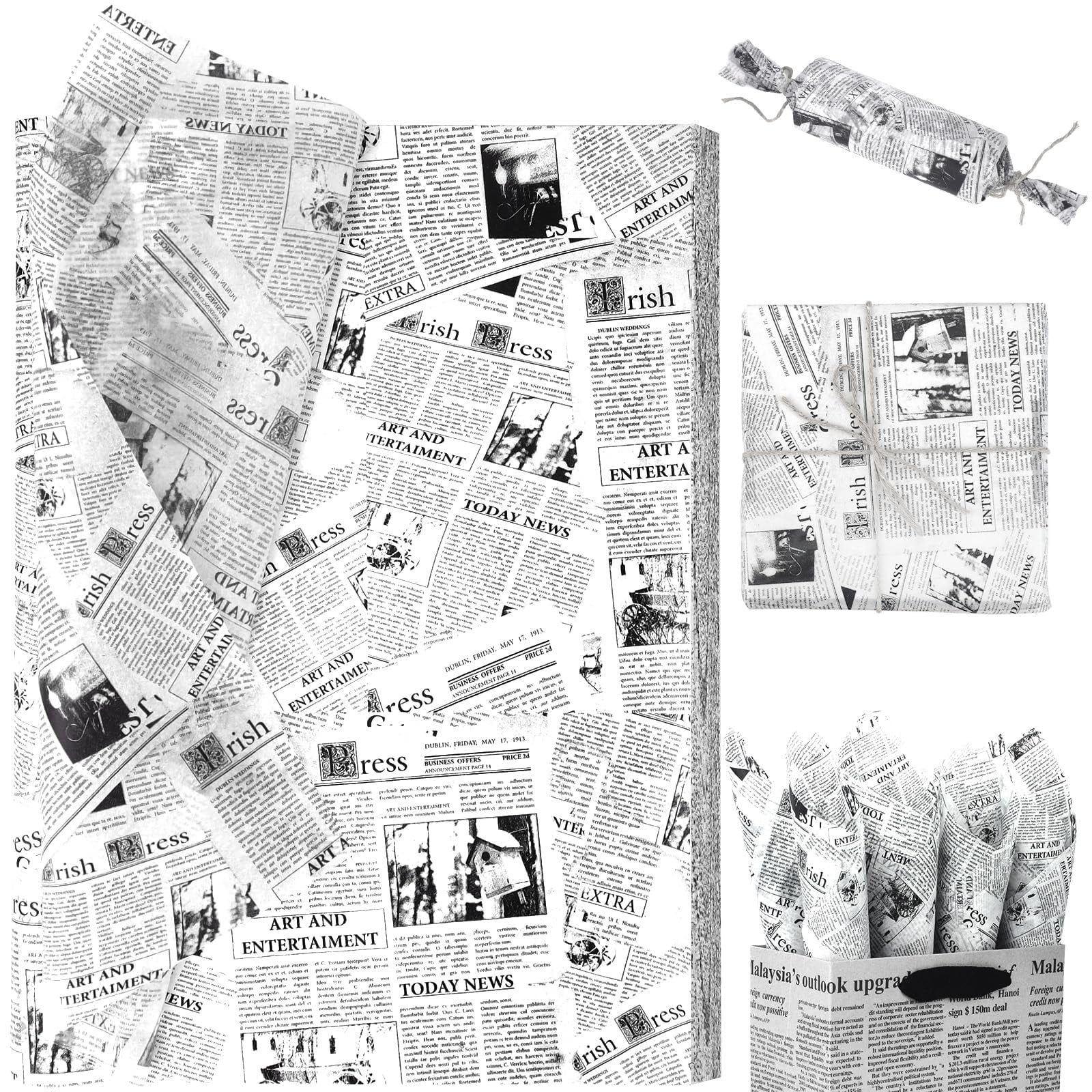 Linbystore 60 Sheets Vantage Newspaper Tissue Paper, 20x14in Old ...