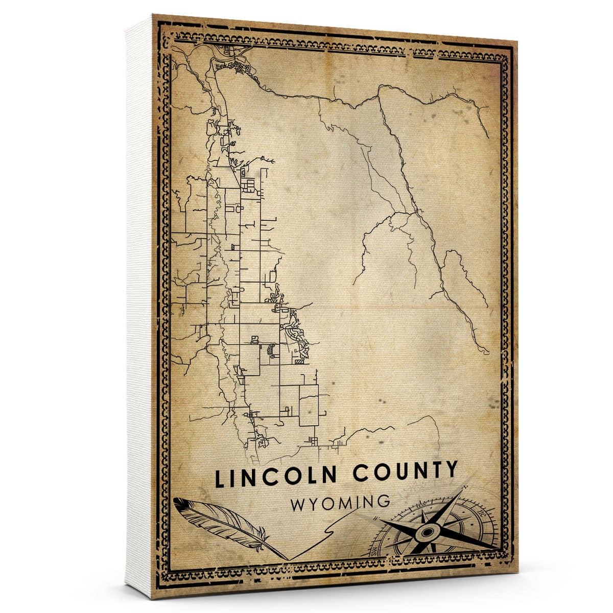 Lincoln County Vintage Map Prints Canvas, Wyoming Map Art Canvas ...