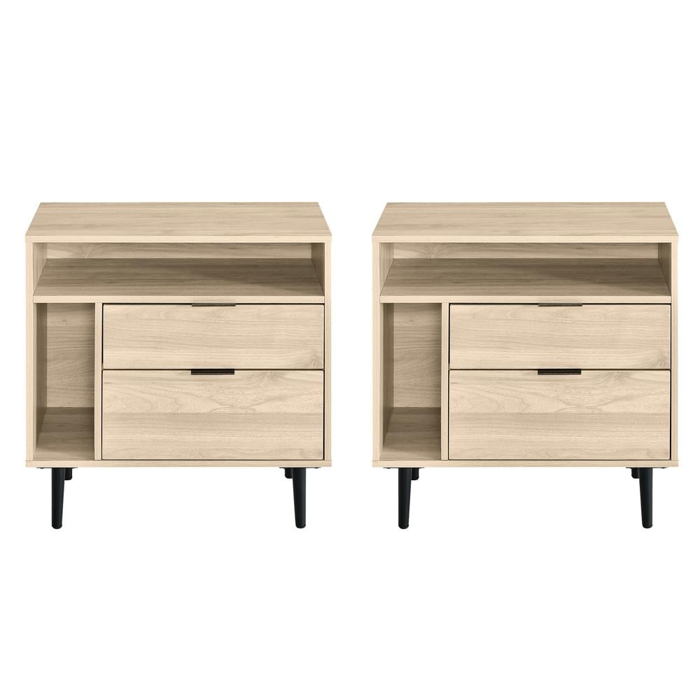 Walker Edison Modern Nightstand Set, Storage with Drawers and Shelves ...