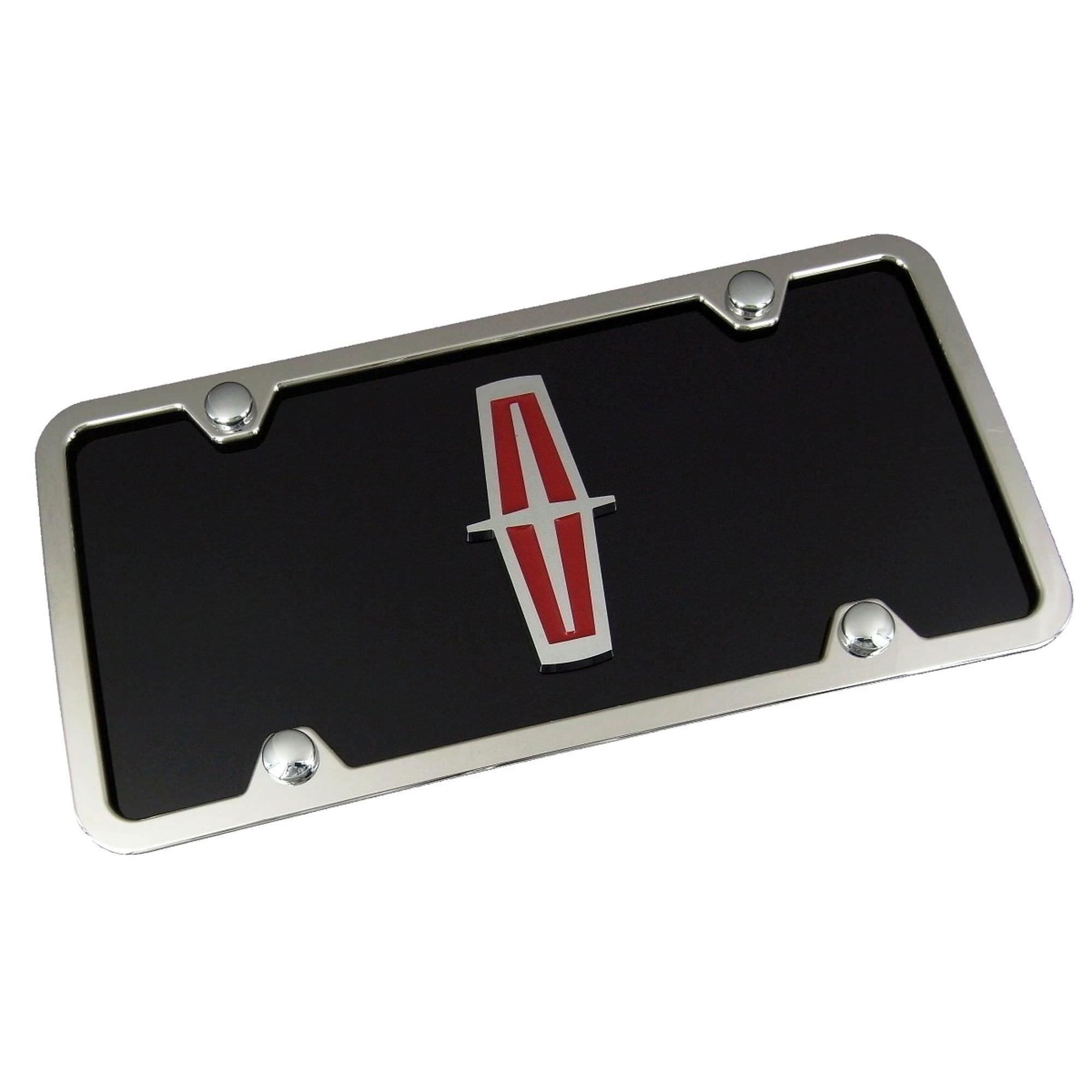 Lincoln Red Logo on Black Acrylic License Plate with Chrome Frame Kit ...