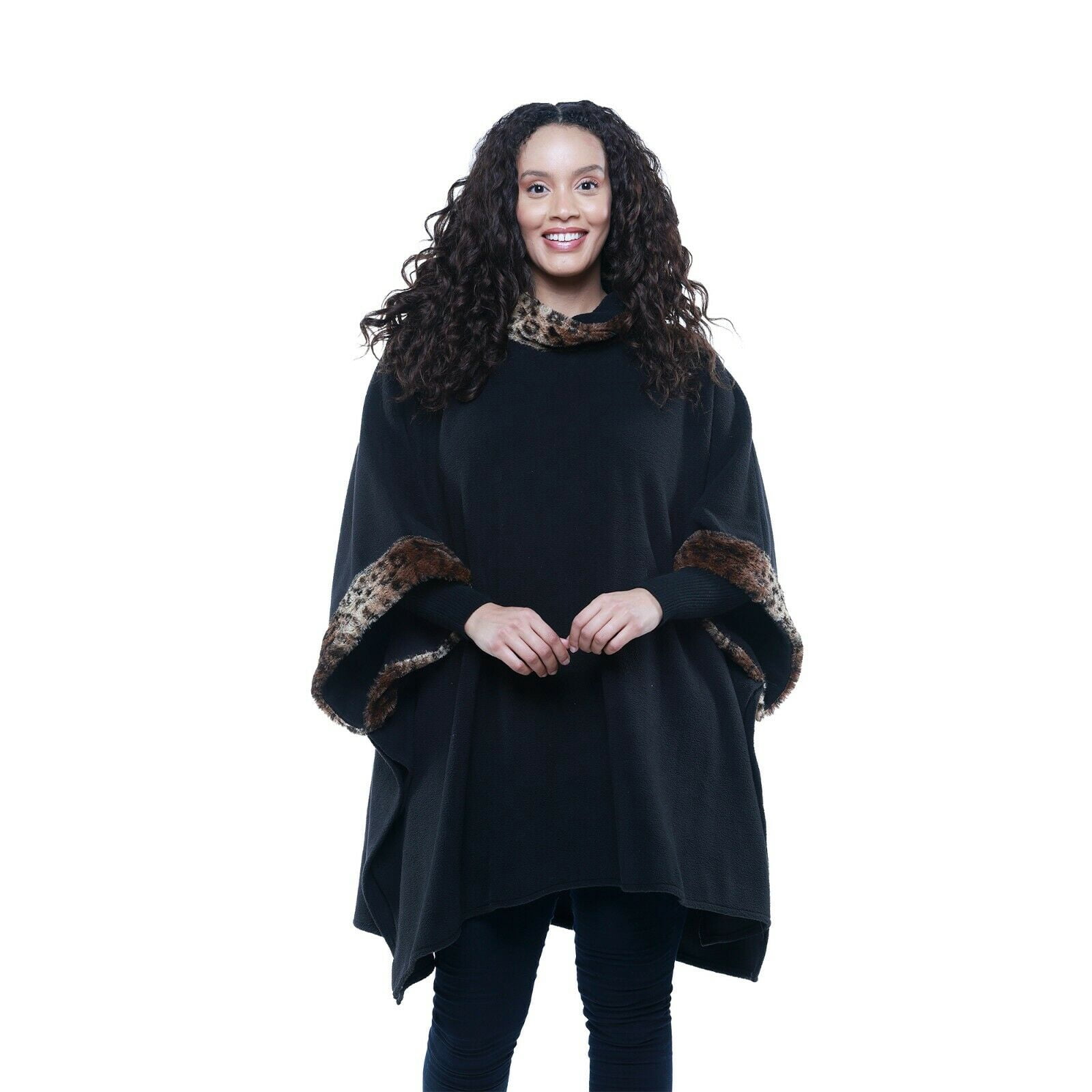 Linda Anderson Le Moda Liza Cozy Coat Fleece Poncho with Faux Fur Trim ...