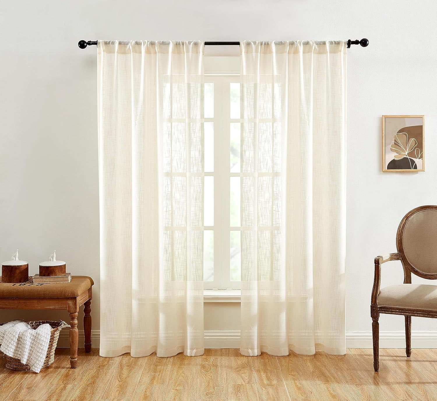 Linda Faux Linen Textured Semi Sheer Privacy Light Filtering Window Rod ...