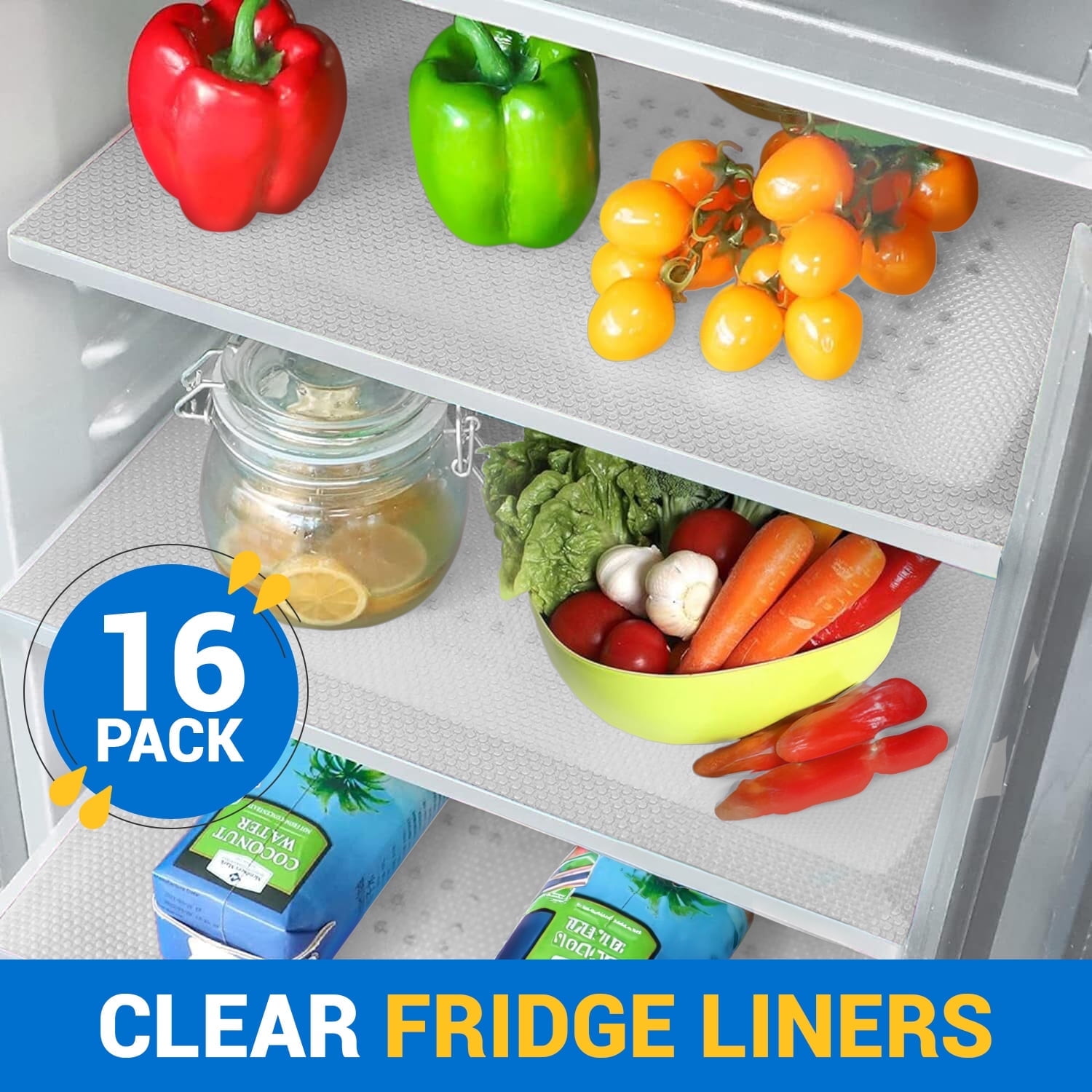 Linda’s Essentials 16 Pack Refrigerator Liners for Shelves 17.7"x11.4 ...
