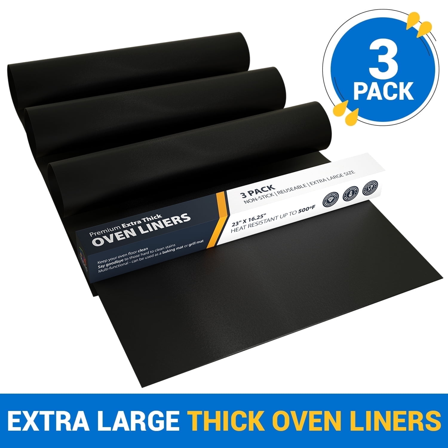 Linda’s Essentials 3 Pack Reusable Non Stick Oven Liner, 16.25” x 23 ...