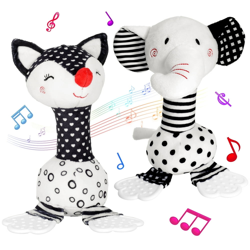 Lindbes 2 Pcs Baby Sensory Rattle Toys 0-6 Months High Contrast Black ...