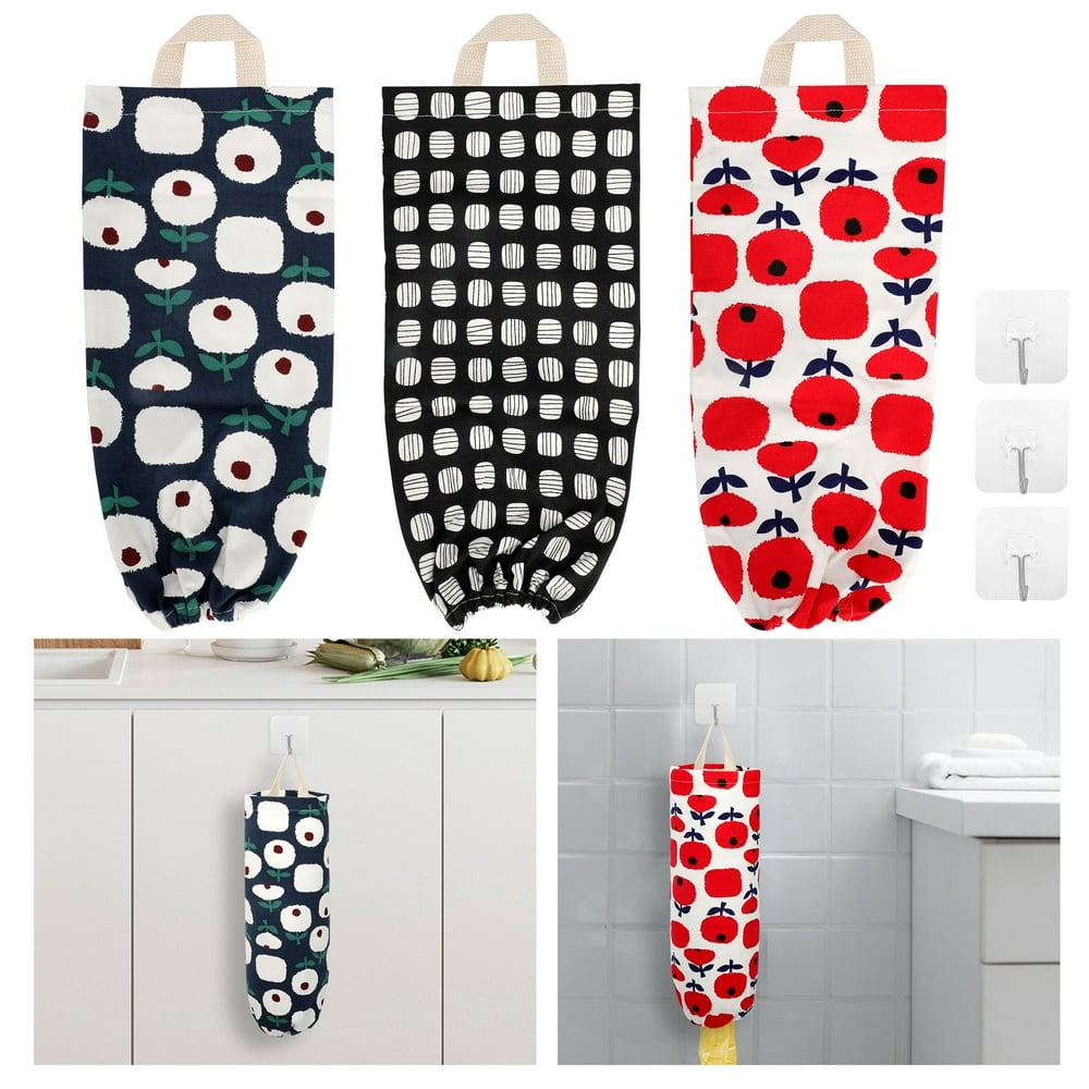 Lindbes 3Pcs Plastic Bag Holders w/ Hooks Wall Mount Grocery Bag ...