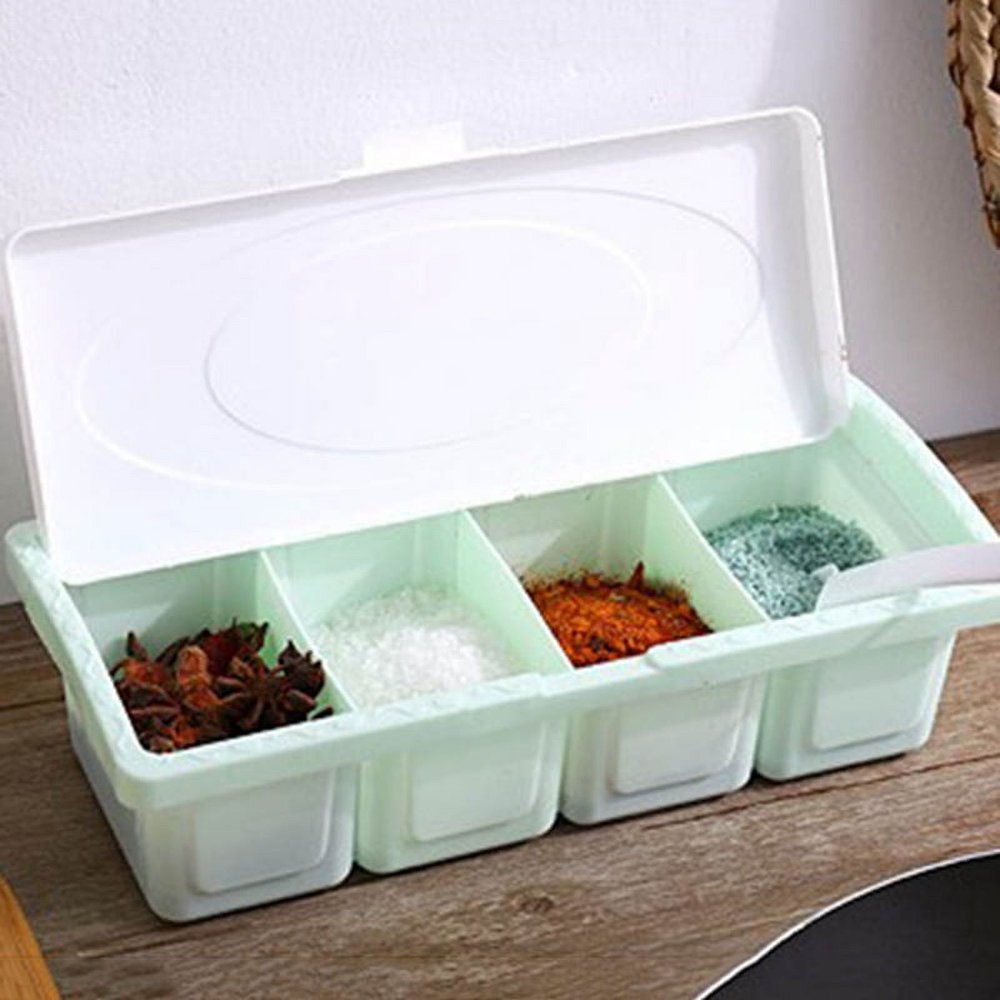 Lindbes 4 Spice Jar Condiment Storage Box Seasoning Bottle Container ...