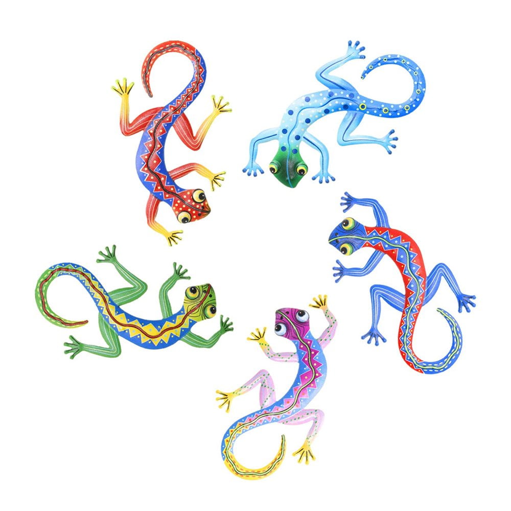 Lindbes 5Pcs Metal Gecko Wall Decor 12 Inch Gecko Art Wall Sculptures ...