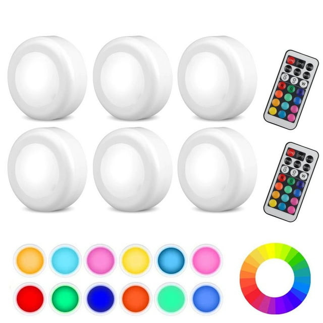 Lindbes 6pcs RGB Puck Lights Colors Changing Cabinet Lights Dimmable ...