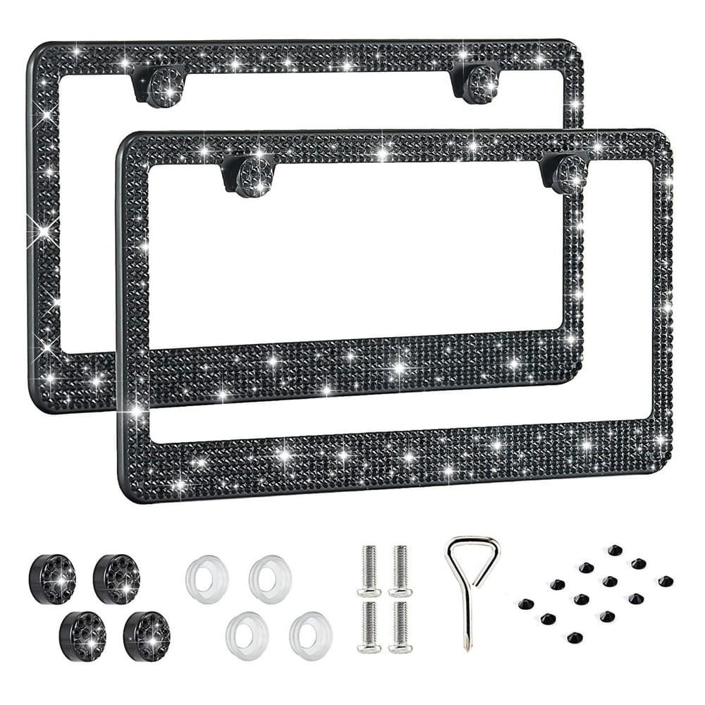 Lindbes Bling License Plate Frame for Women 2 Pack Premium Stainless ...