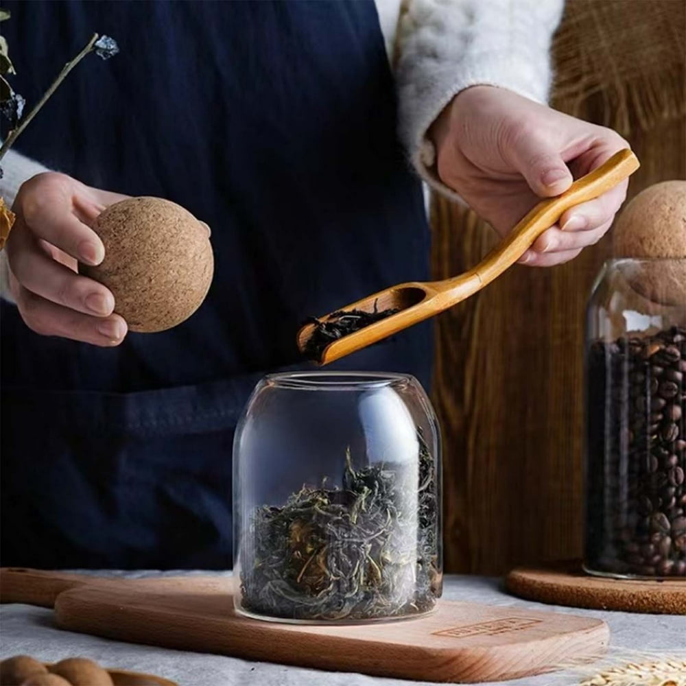 Lindbes Clear Glass Food Storage Canister Holders with Ball Wood Cork ...