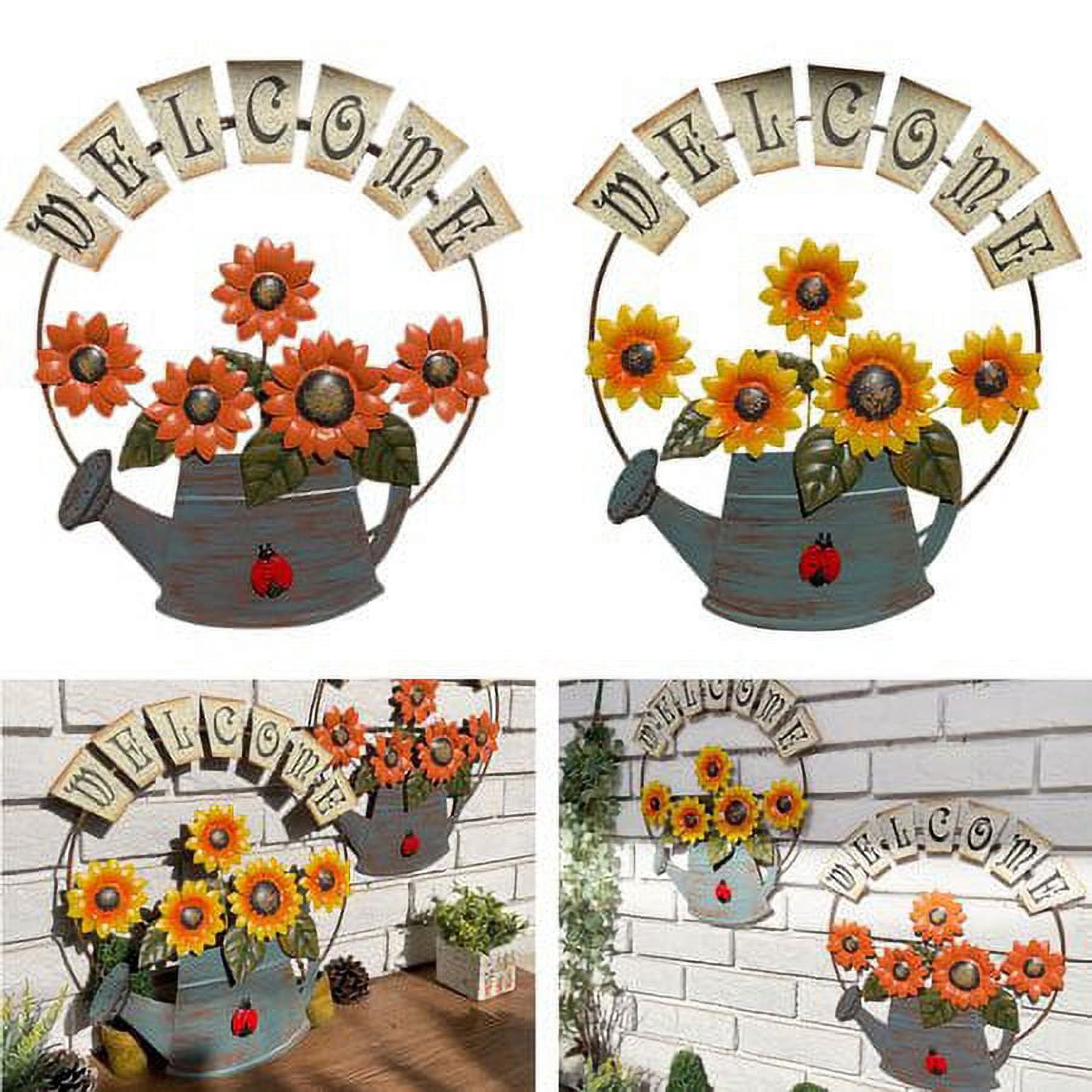 Lindbes Handcrafts Vintage Metal Butterfly Sunflower Welcome Sign Front ...