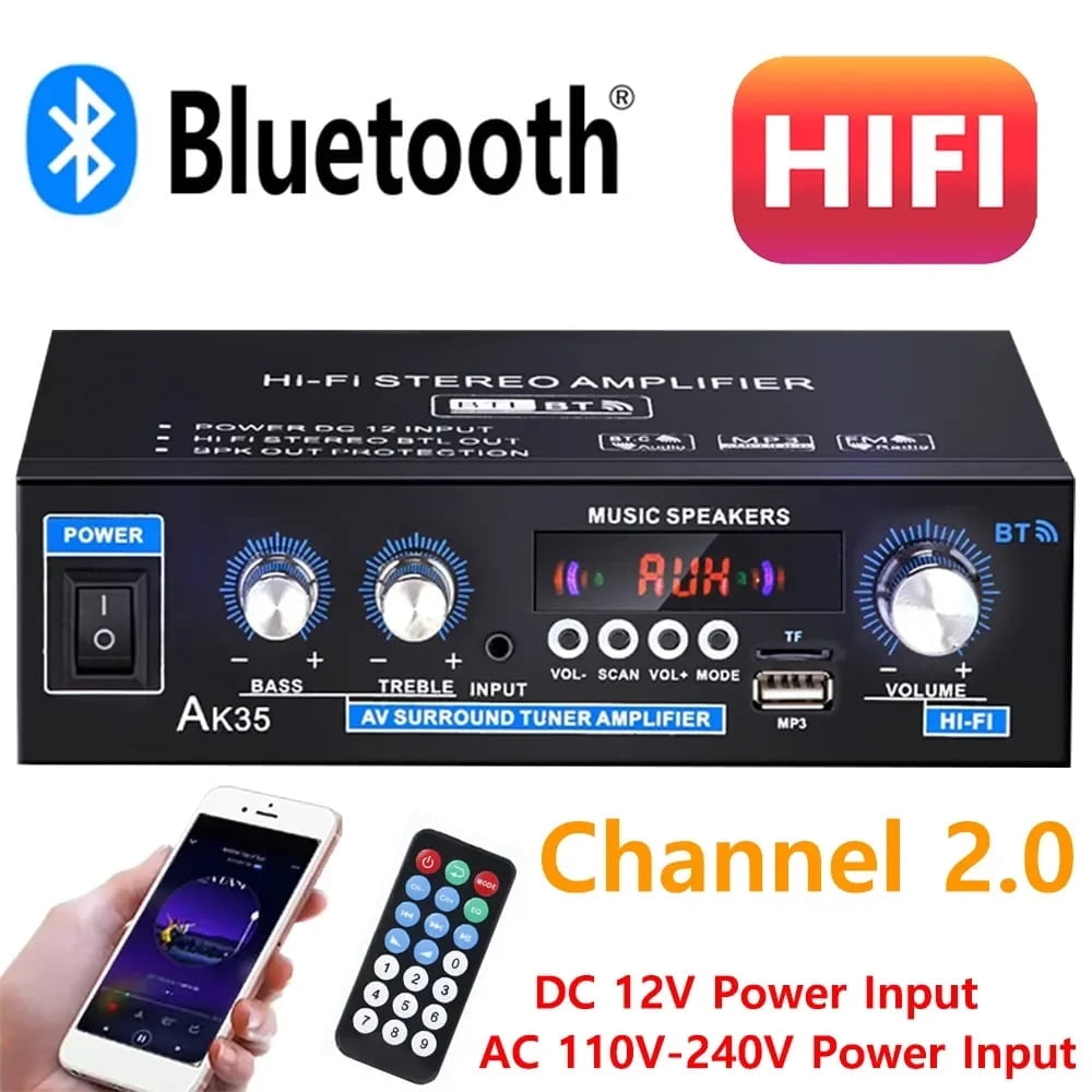 Lindbes Home Power Amplifier 2.0 Channel Bluetooth 5.0 Surround Sound ...