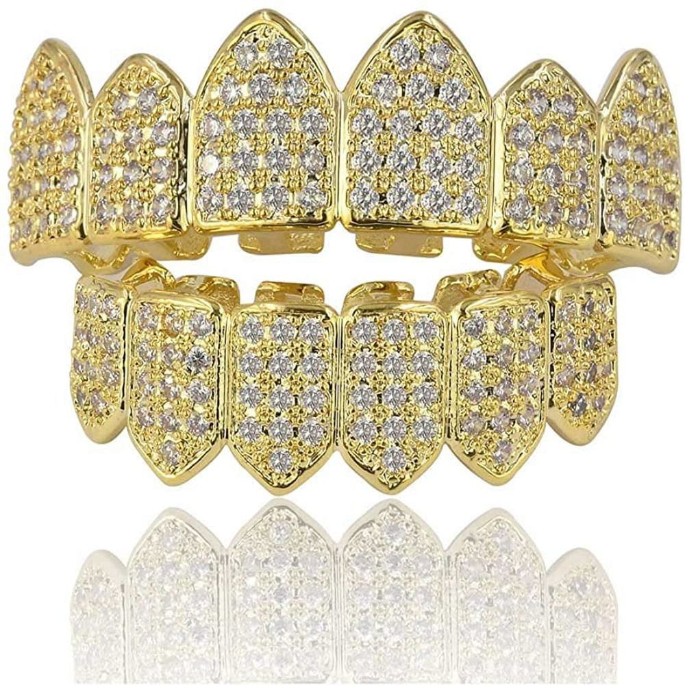 Lindbes Iced Out Diamond Teeth Grillz for Men Women Gold Grills for ...