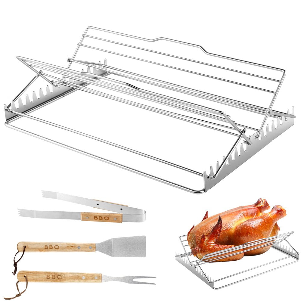 Lindbes Turkey Roasting Rack Adjustable BBQ Rib Rack Stainless Steel ...