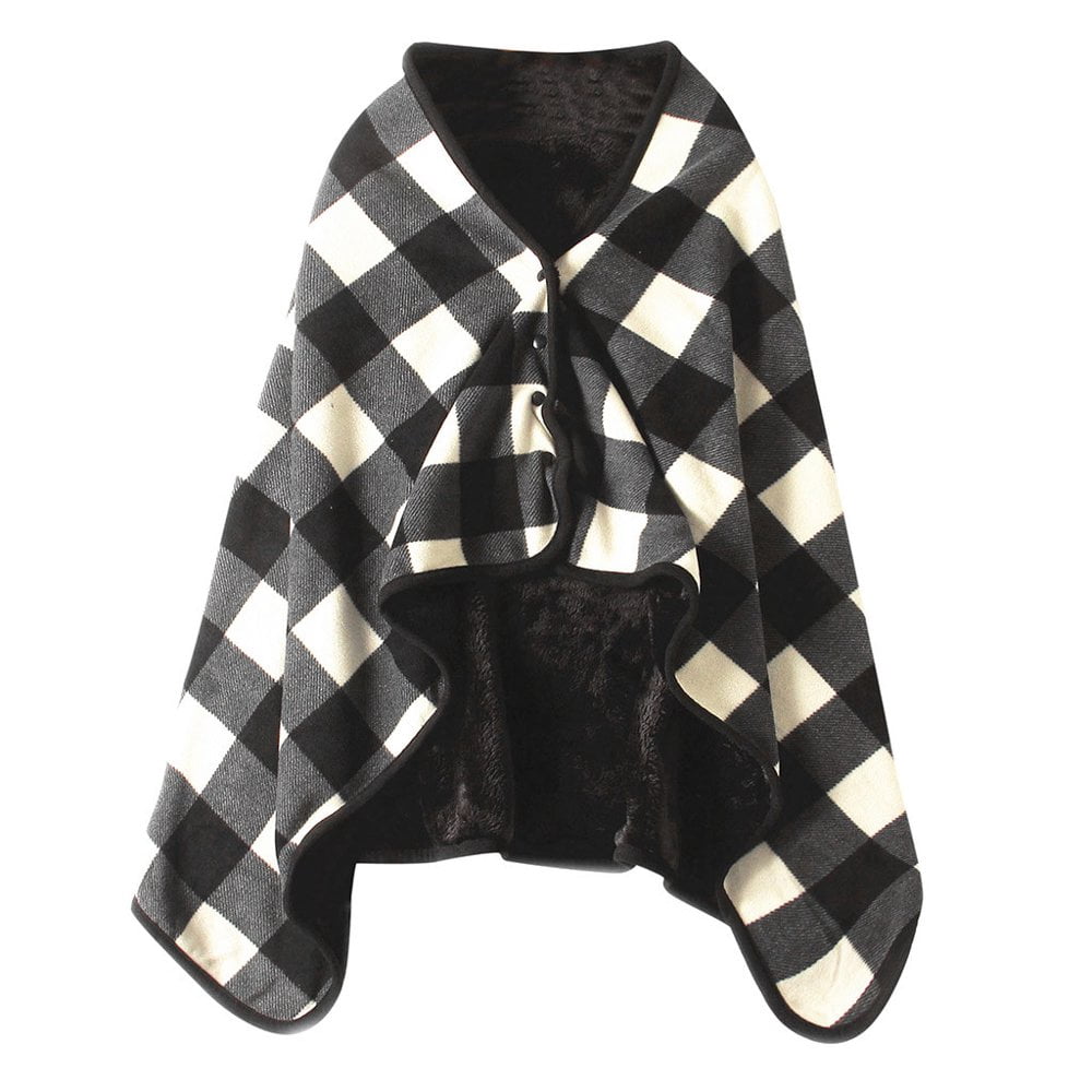 Lindbes Wearable Blanket Soft Fleece Shawl Button Closure Warm Snap ...