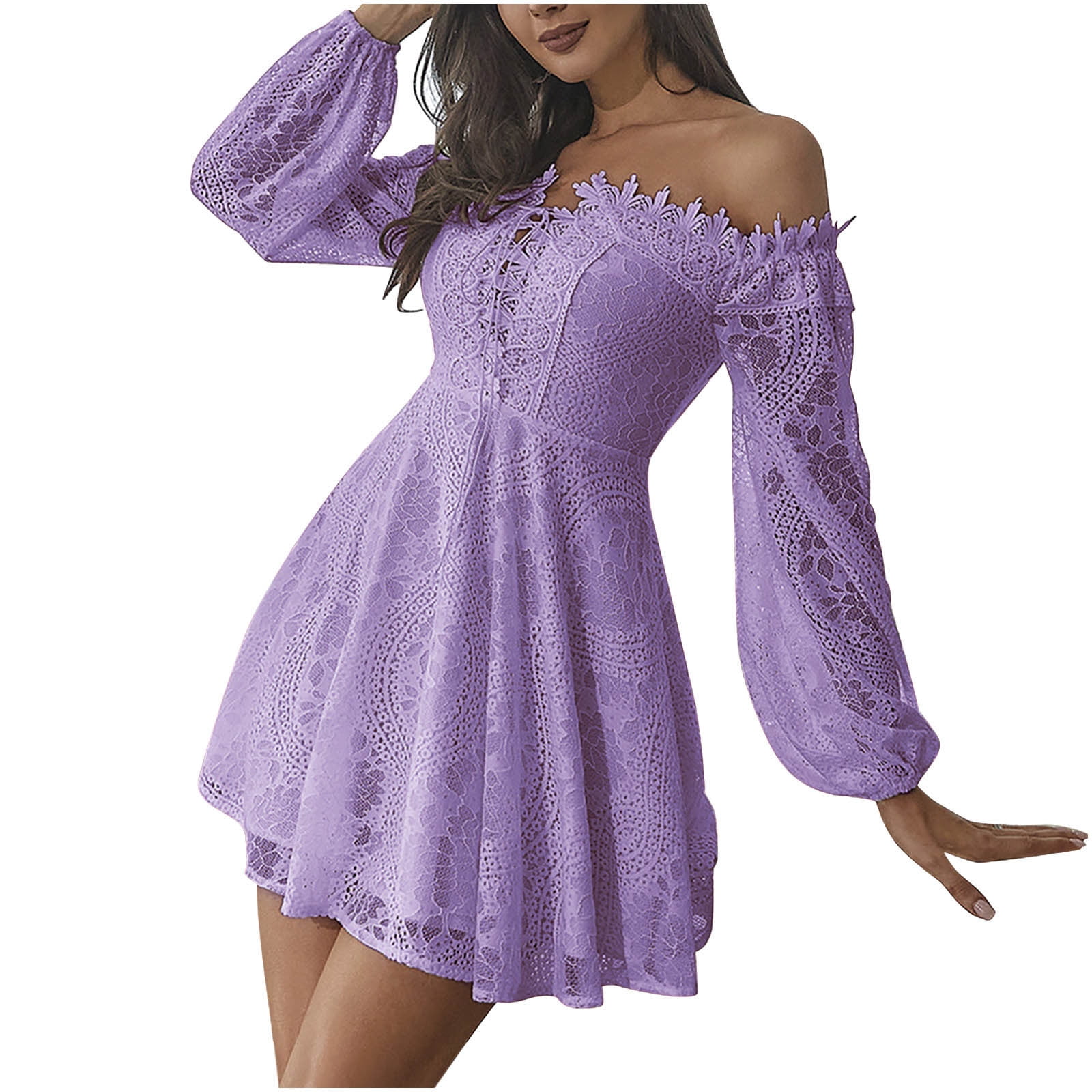 Lindreshi Summer Dresses for Women 2024 Women's Mbroidered Lace One Shoulder Short Skirt Sweet ...