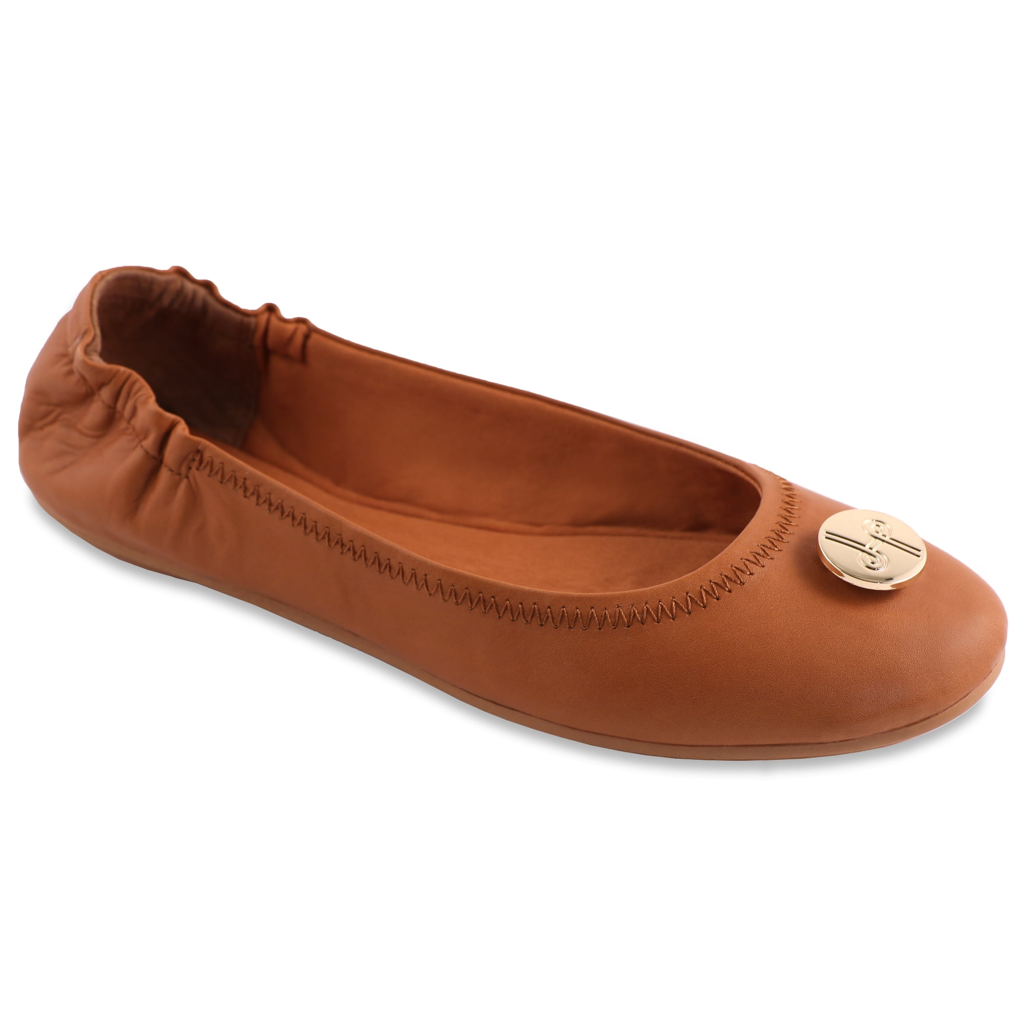Lindsay Phillips Liv Tan Leather Ballet Flat for Women - Walmart.com