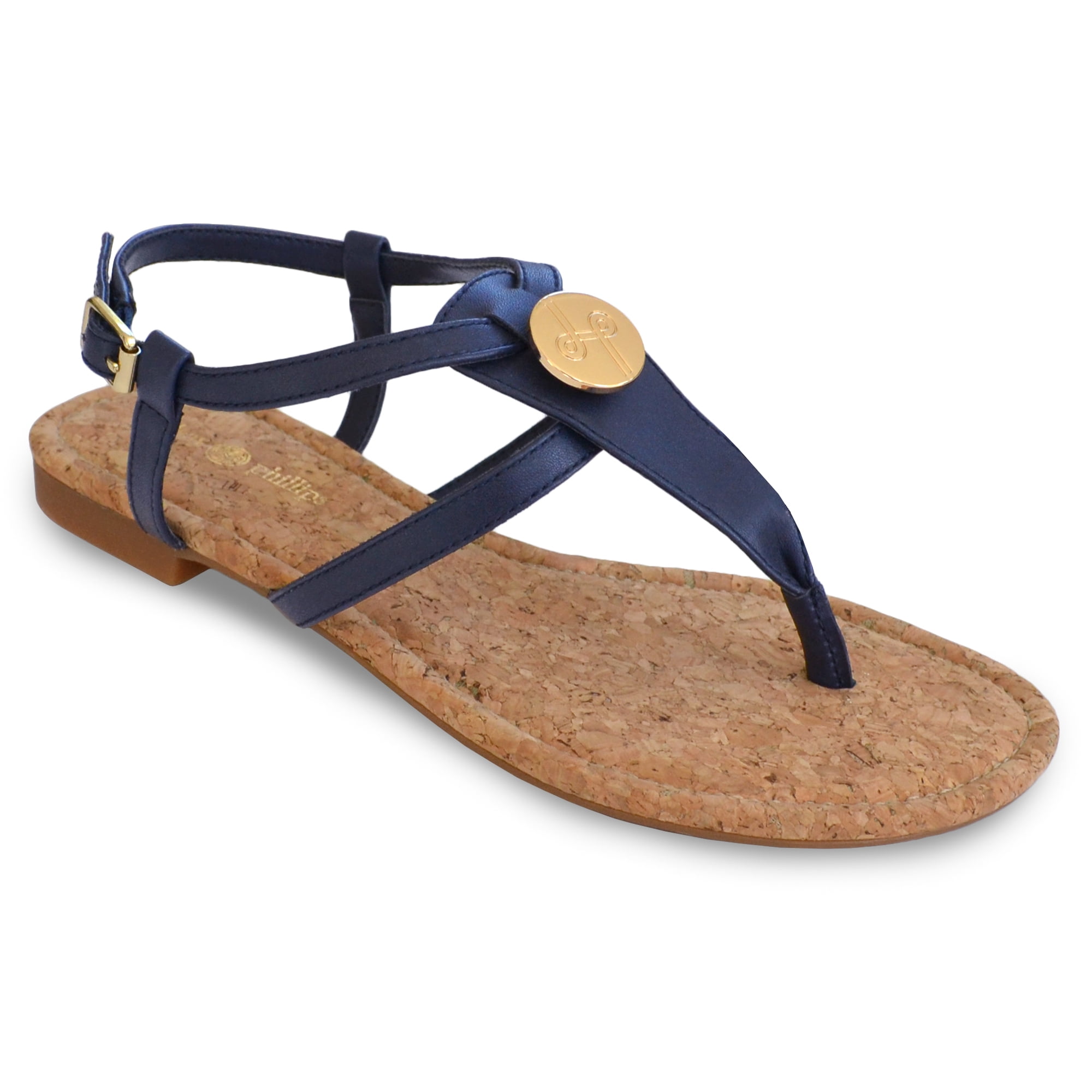 Lindsay Phillips Madelyn Navy T-Strap Sandal for Women - Walmart.com