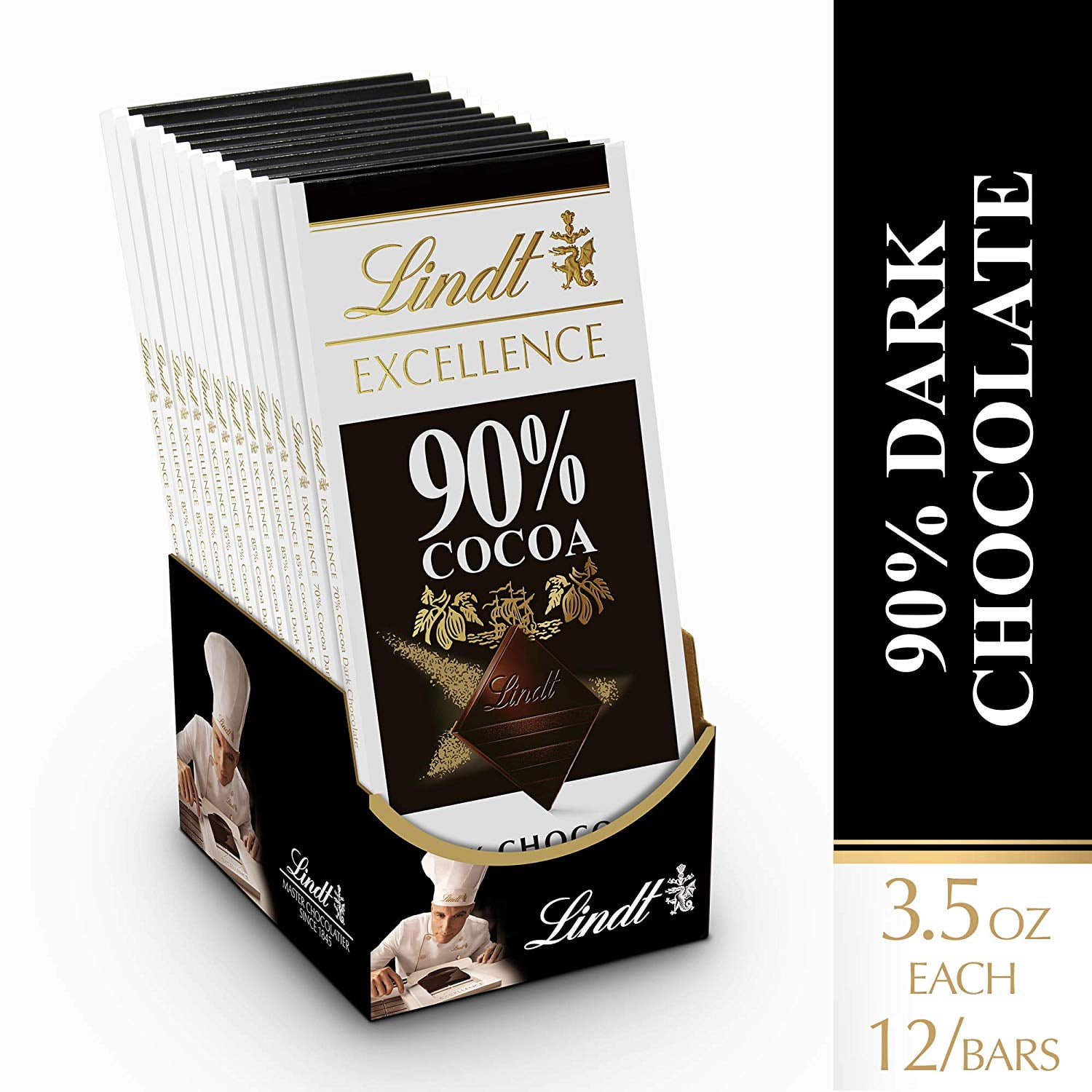 Lindt Excellence Bar, 90% Cocoa Supreme Dark Chocolate, Gluten Free ...