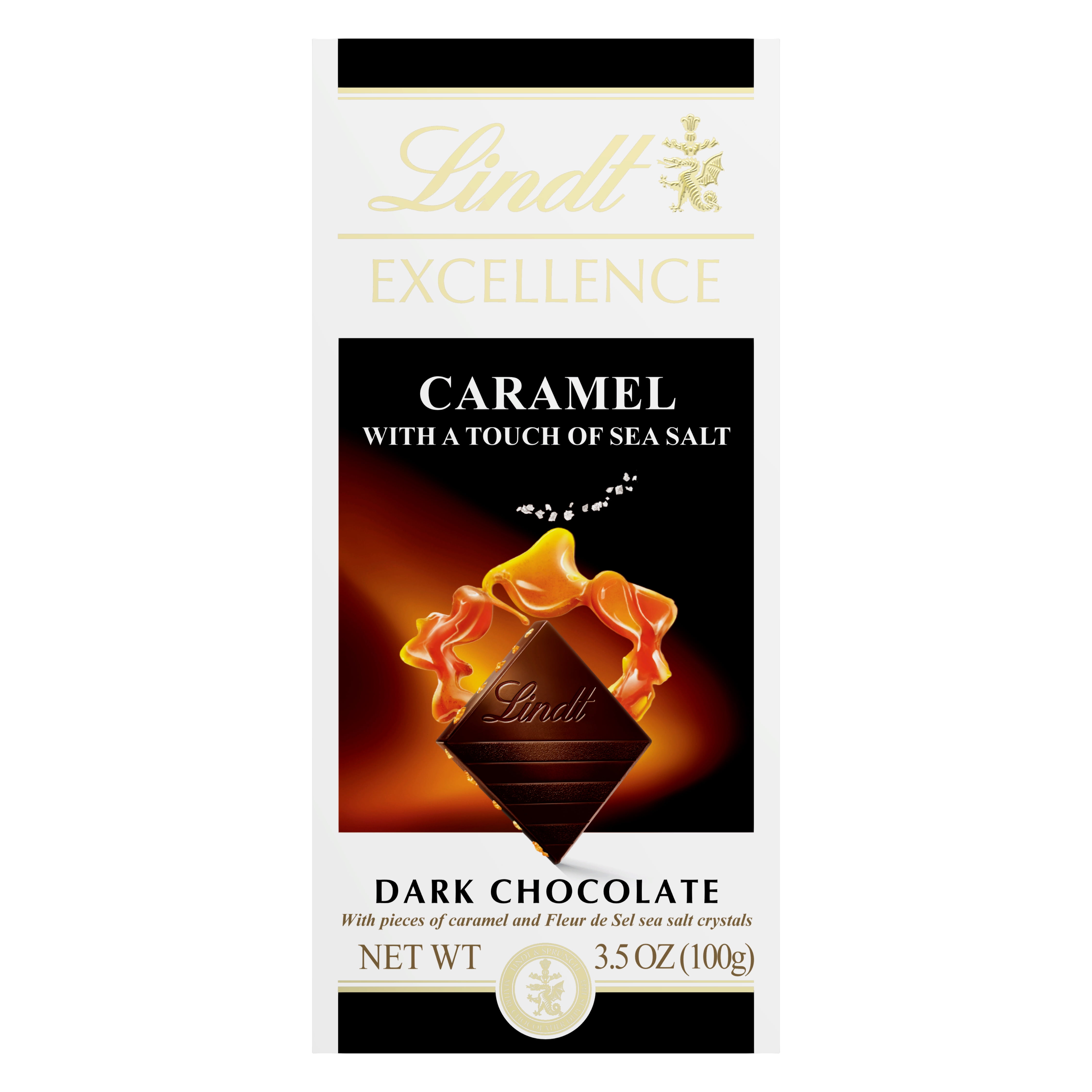 Lindt Excellence Dark Chocolate Bar with Caramel and Sea Salt, 3.5 Oz ...