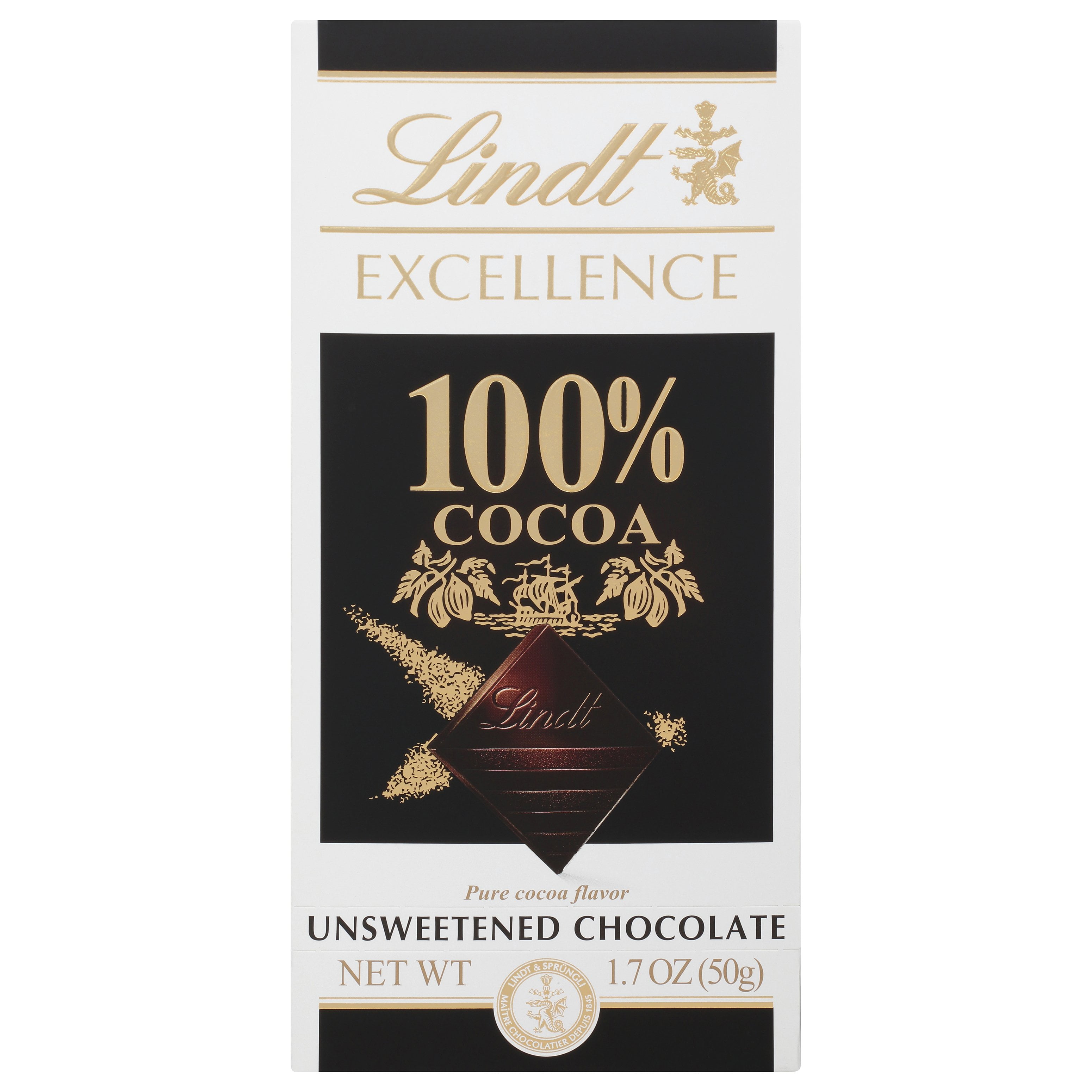 Lindt Excellence 100% Cocoa Dark Chocolate Bar, 1.7 oz (Package May ...