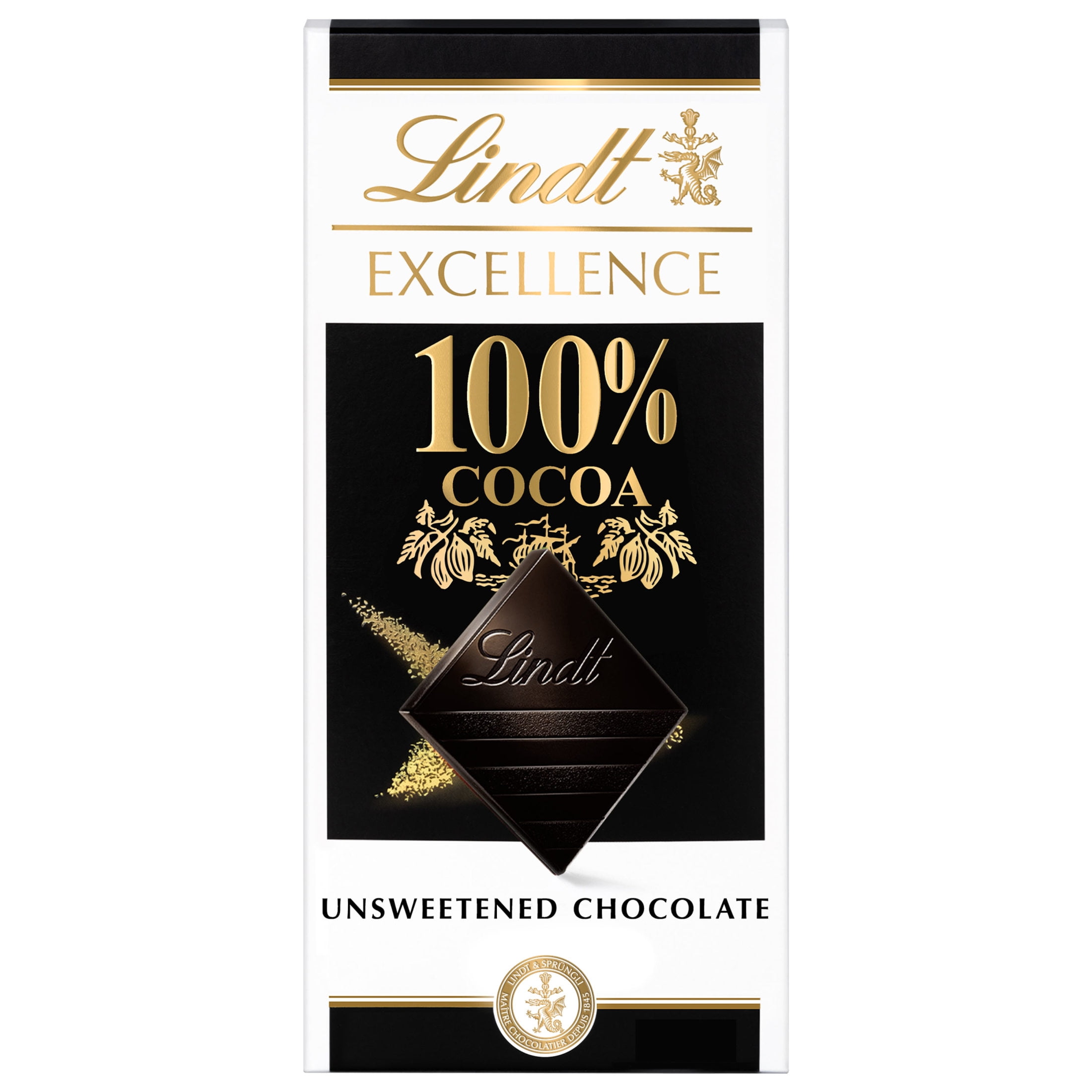 Lindt Excellence 100% Cocoa Dark Chocolate Candy Bar, 1.7 oz, Bar ...