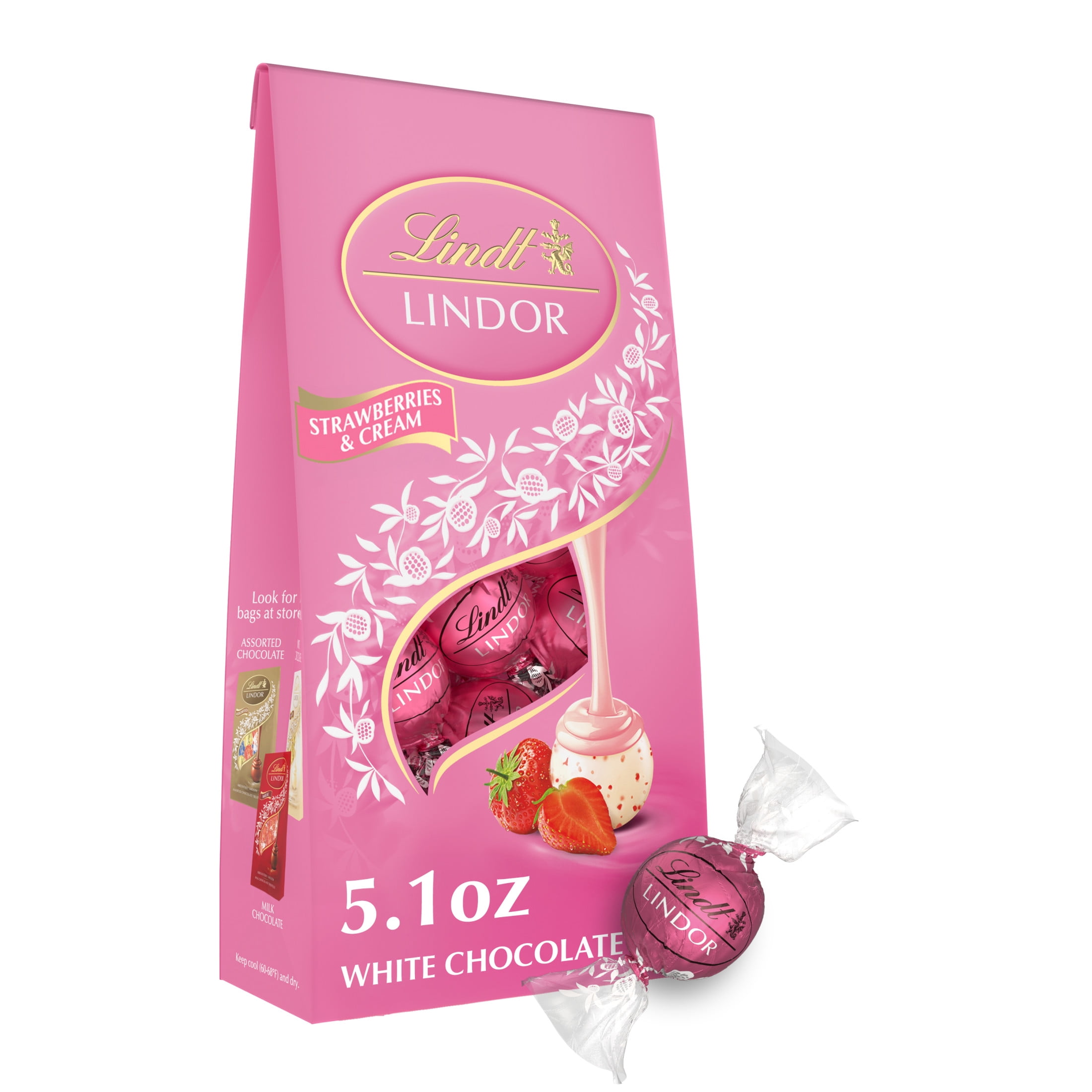 Lindt LINDOR Strawberries and Cream White Chocolate Candy Truffles ...
