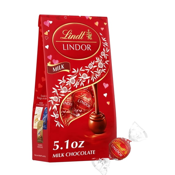 Lindt LINDOR Valentine's Day Milk Chocolate Candy Truffles, 5.1 oz. Bag ...