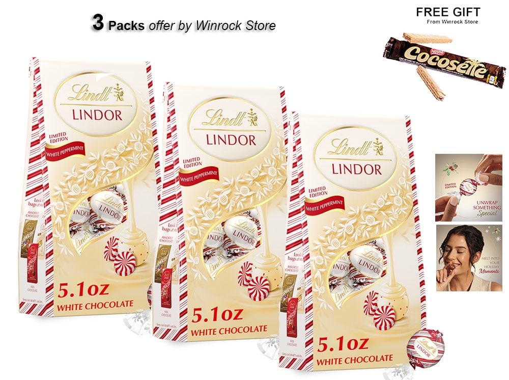 Lindt LINDOR White Chocolate Peppermint Truffles, 5.1 oz. (3 Packs ...