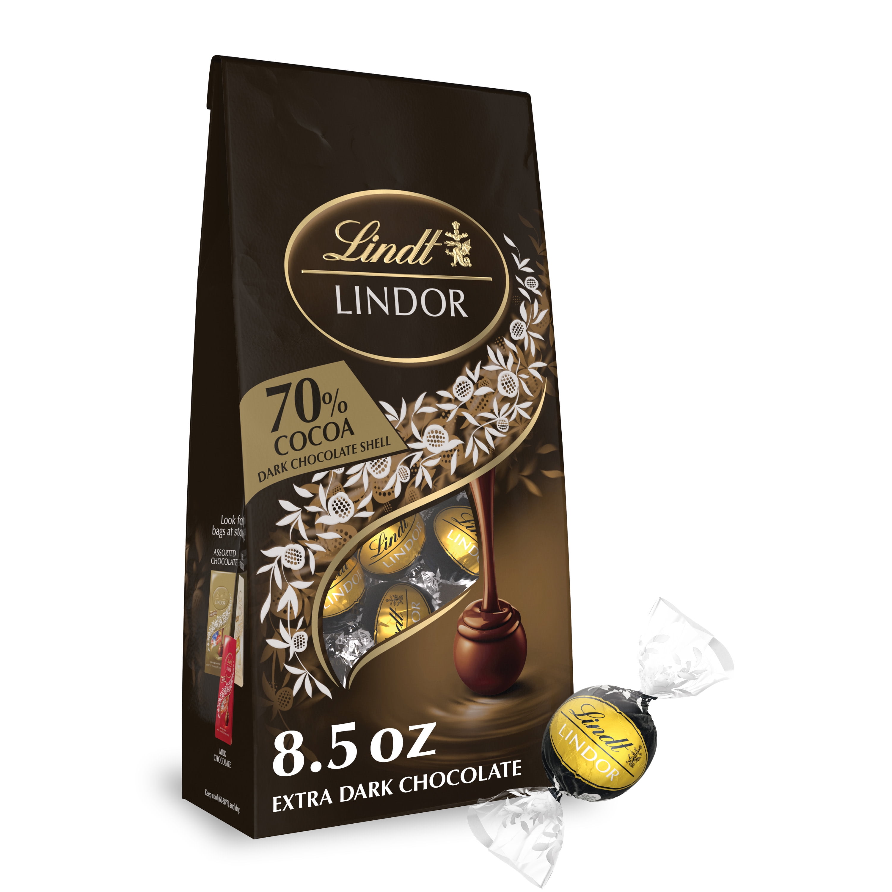 Lindt Lindor 70% Extra Dark Chocolate Candy Truffles, 8.5 oz. Bag ...