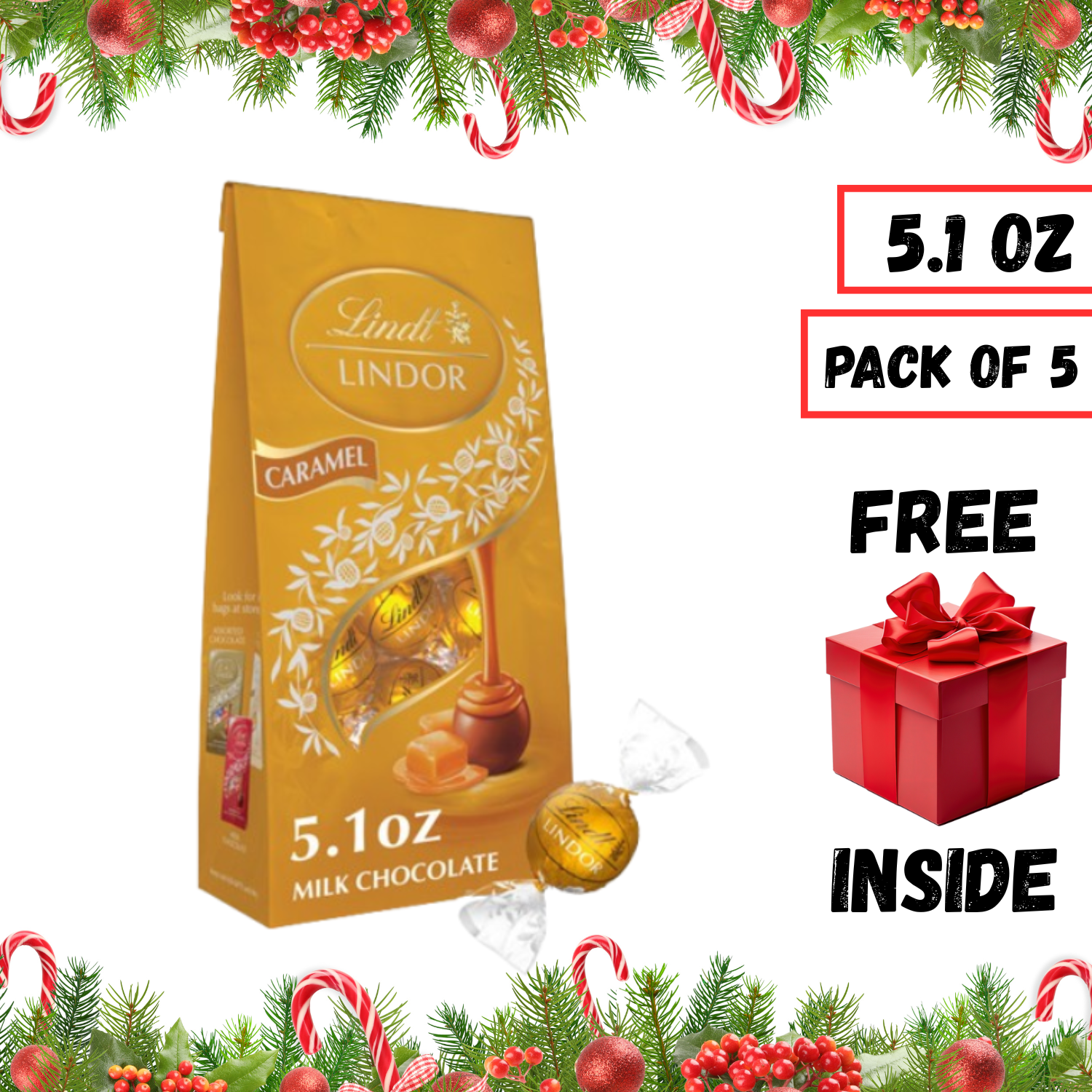 Lindt Lindor Caramel Milk Chocolate Truffles – 5.1 oz Boxes, 5 Pack ...