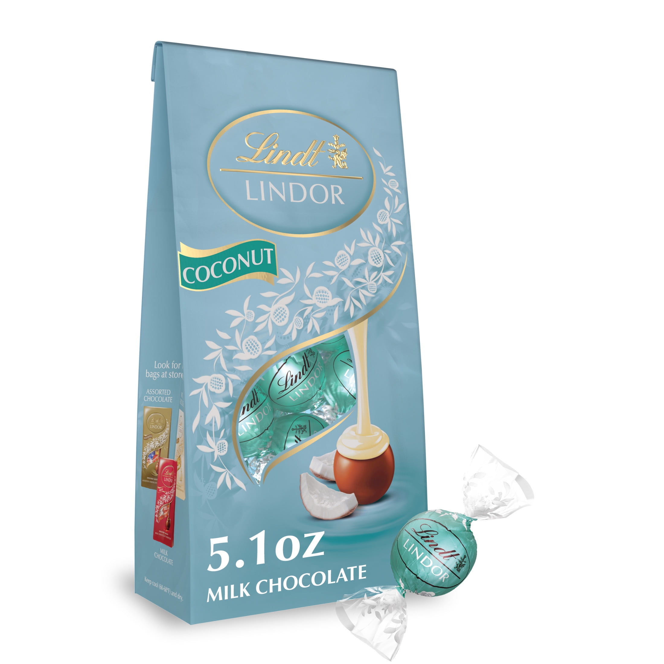 Lindt Lindor Coconut Milk Chocolate Truffles Candy, 5.1 oz Bag ...