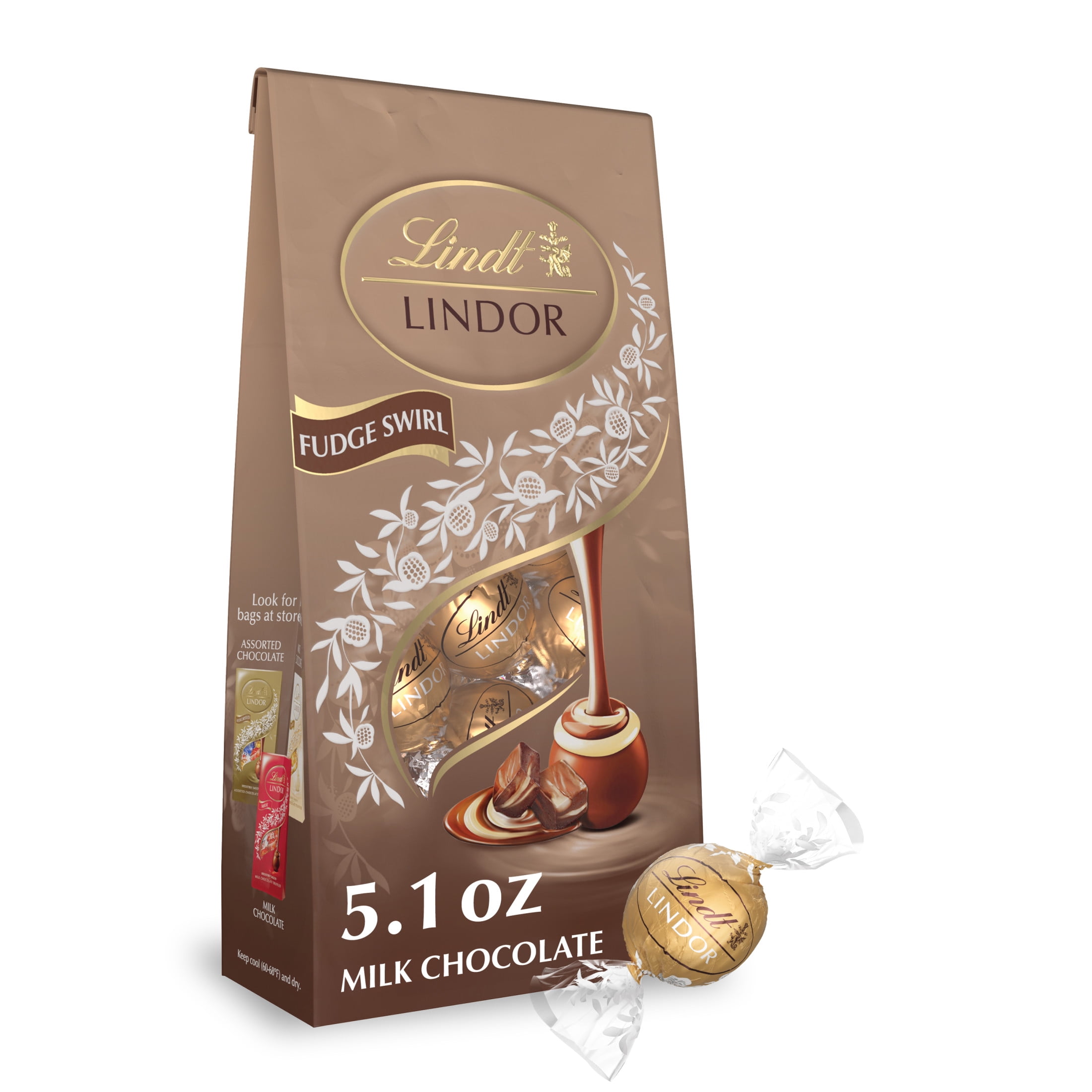 Lindt Lindor Fudge Swirl Milk Chocolate Truffles, Irresistibly Smooth ...